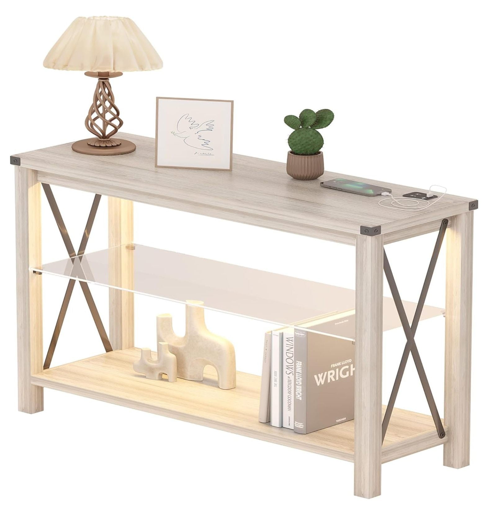 Slim Entryway Table with Storage, LED Console Tables for Entryway with ...