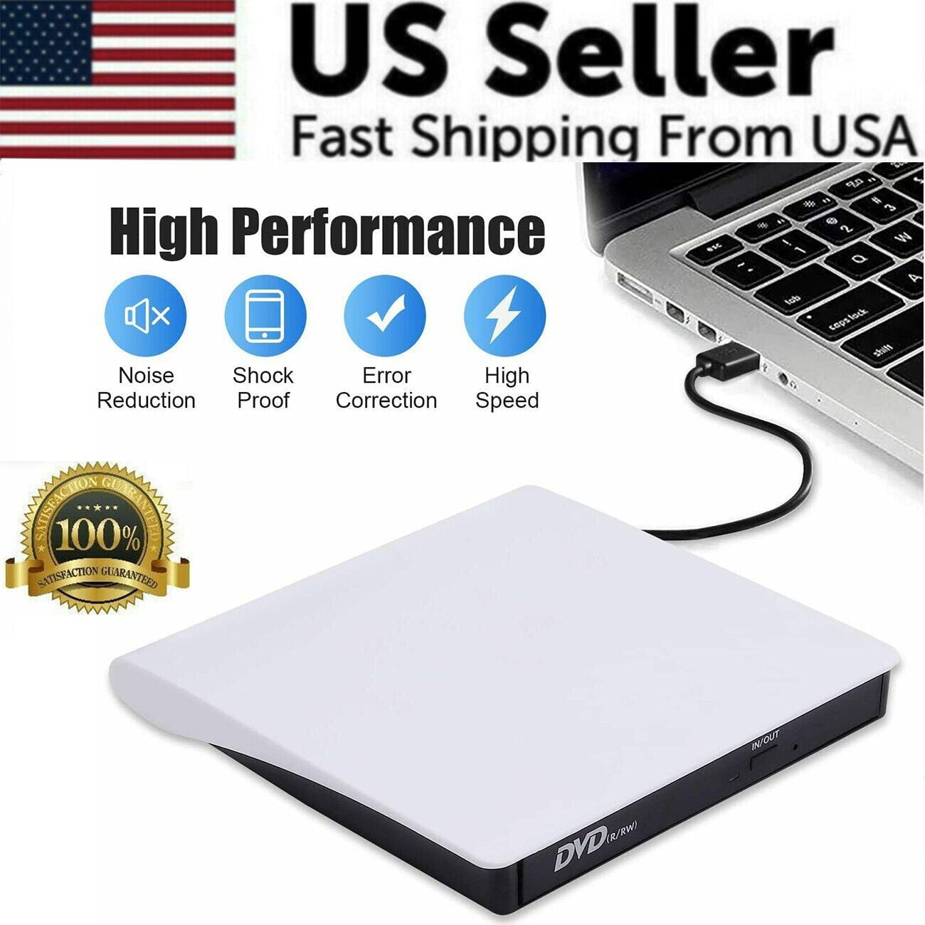 Slim External CD DVD Drive USB 3.0 Disc Player Burner Writer For Laptop ...