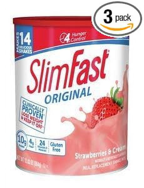 Slim Fast Original Strawberries and Cream Shake Mix, 15 Ounce - 3 per ...
