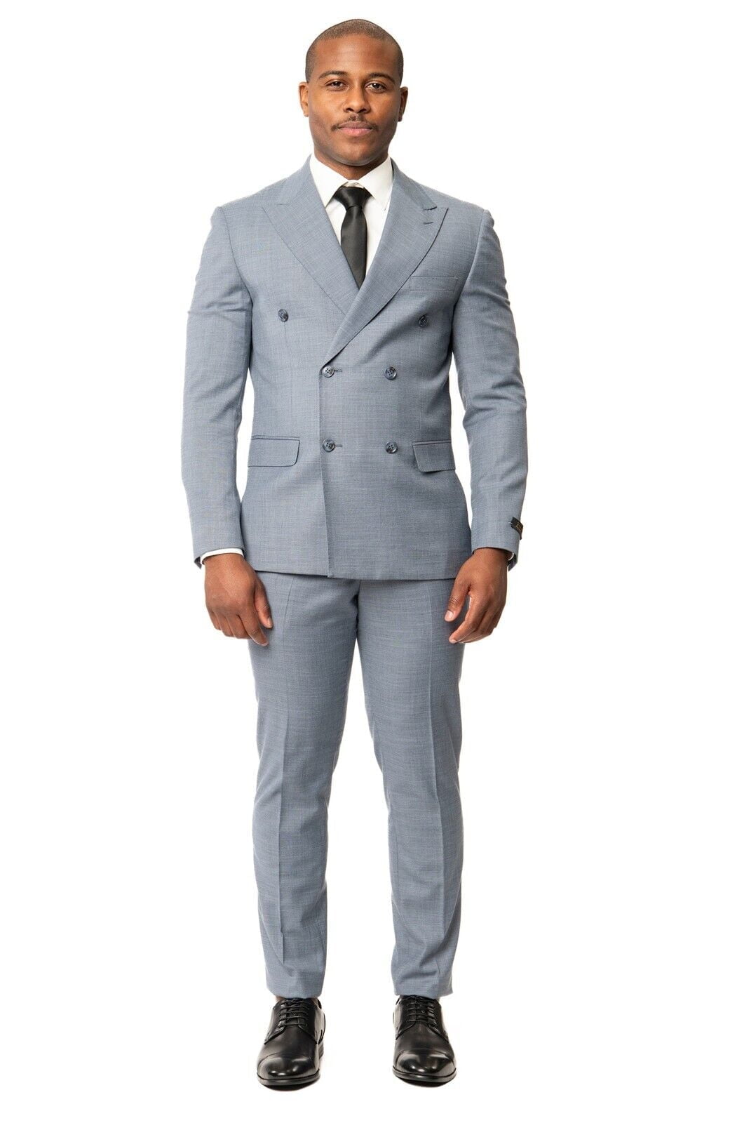Slim Fit 2 Button Double Breasted Peak Lapel Solid Men's Suit Slate ...