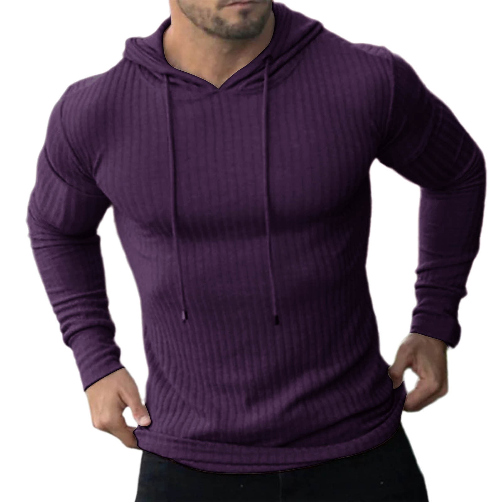 Slim Fit Athletic Hoodie Men Ribbed Knit Workout Sweatshirt Lightweight ...