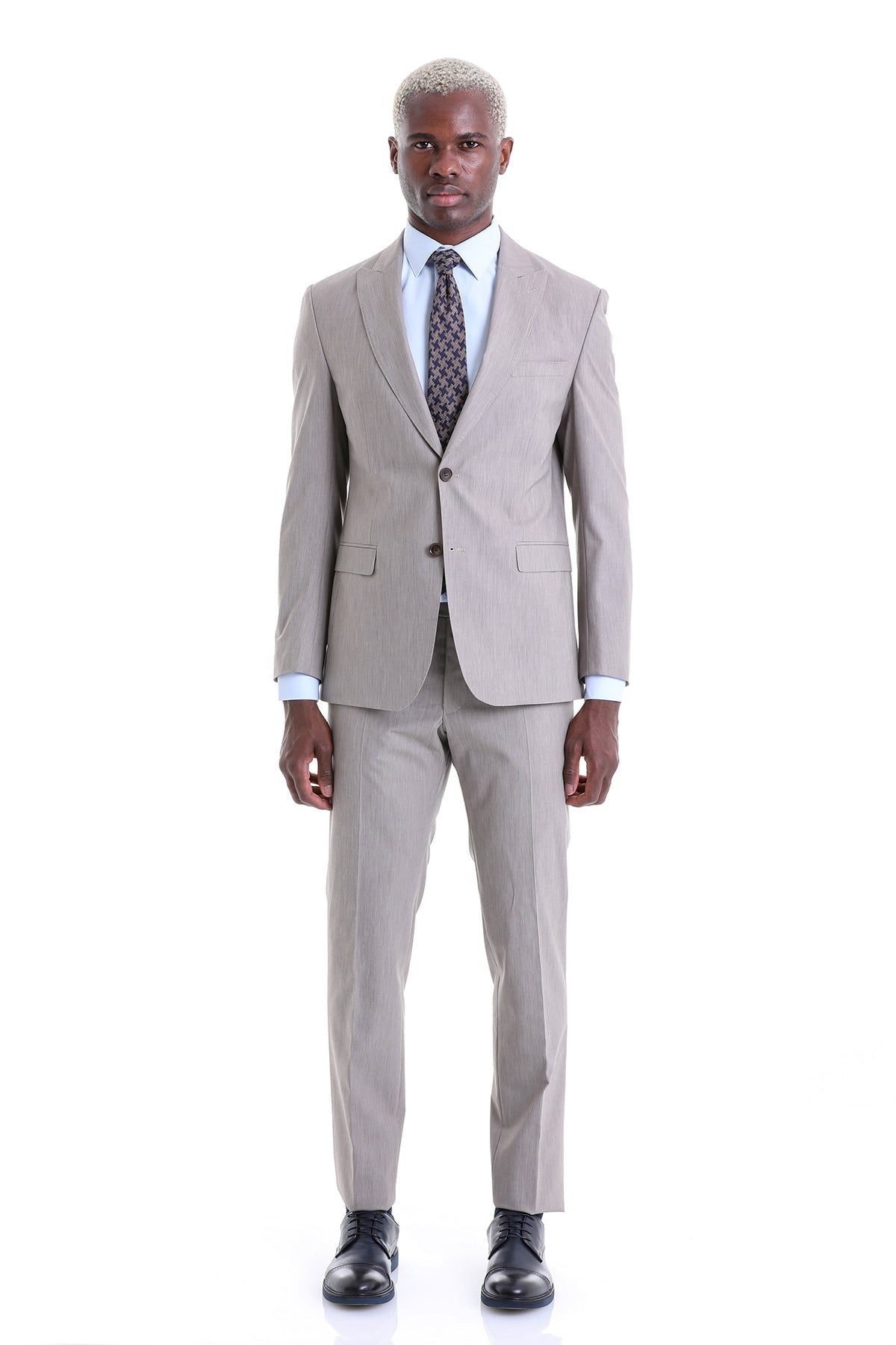 Slim Fit Beige Peak Lapel Wool Blend Classic Suit - Walmart.com