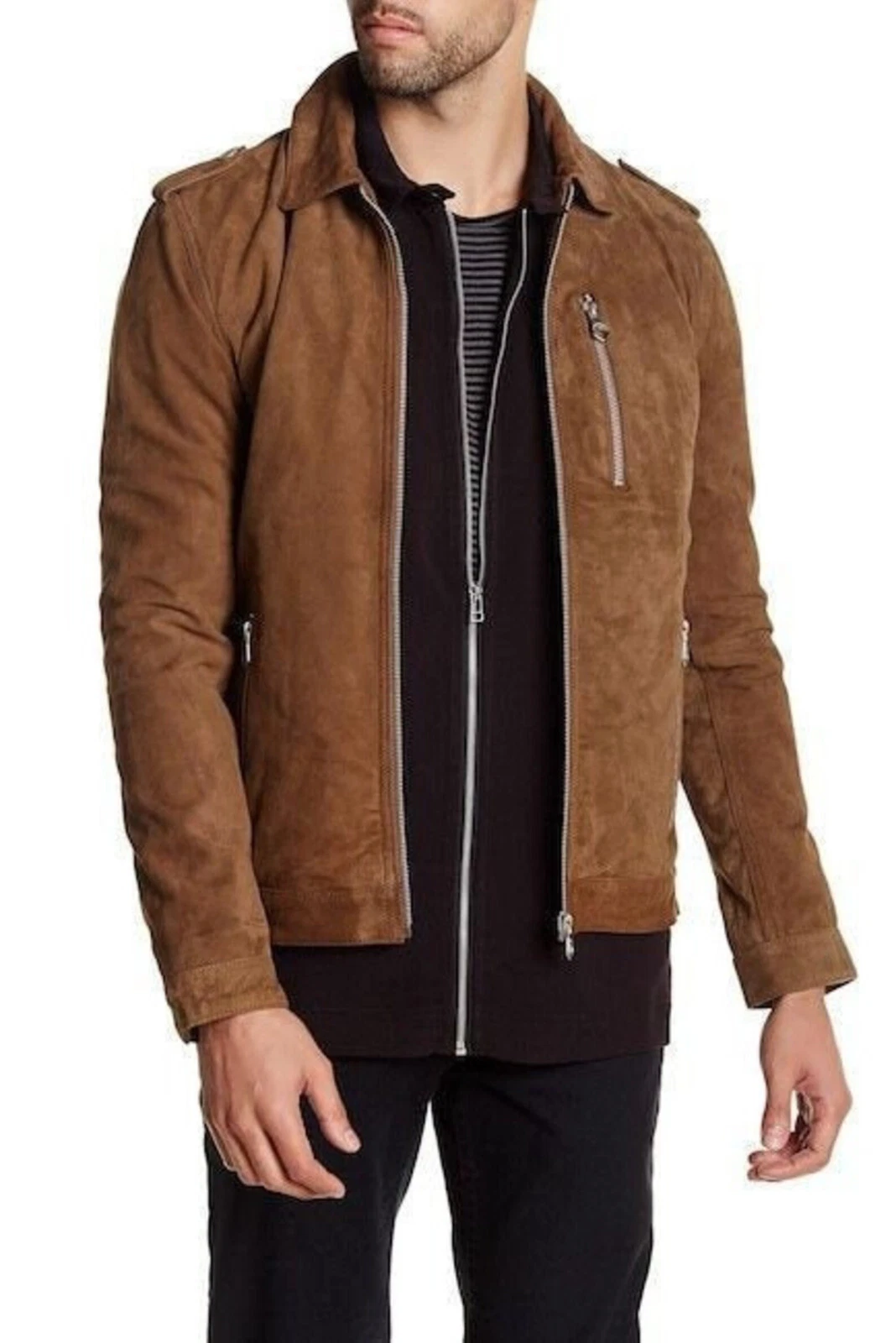 Slim Fit Brown Suede Biker Jacket for Men – Soft Genuine Leather (NFS ...