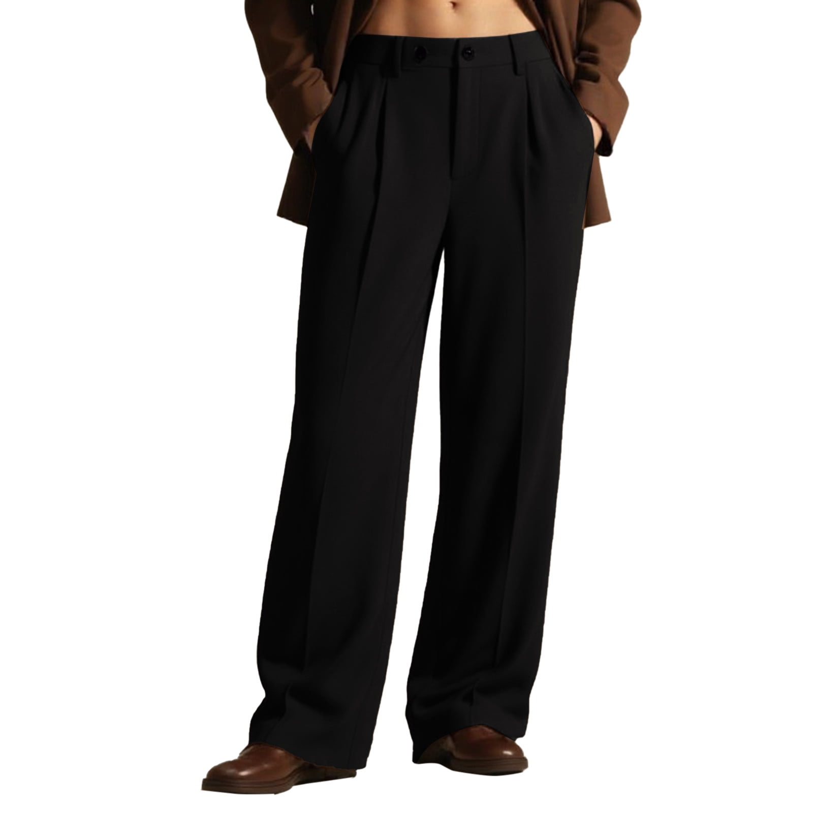 Slim Fit Dress Pants for Men High Waist Flat Front Trousers Summer ...