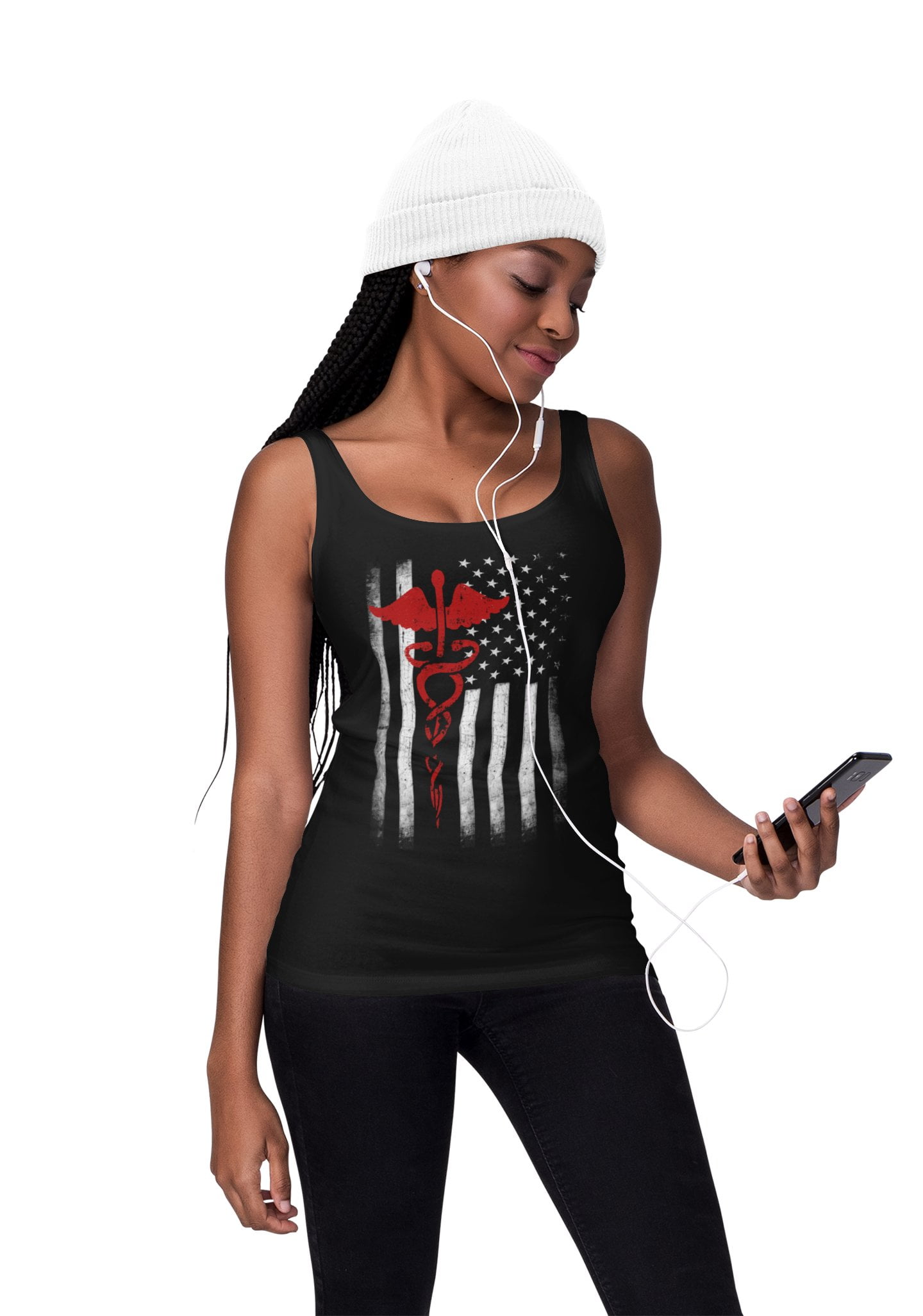 Slim Fit Ladies Tank Top USA Flag EMT Nurses Lives Matter Ring-Spun ...