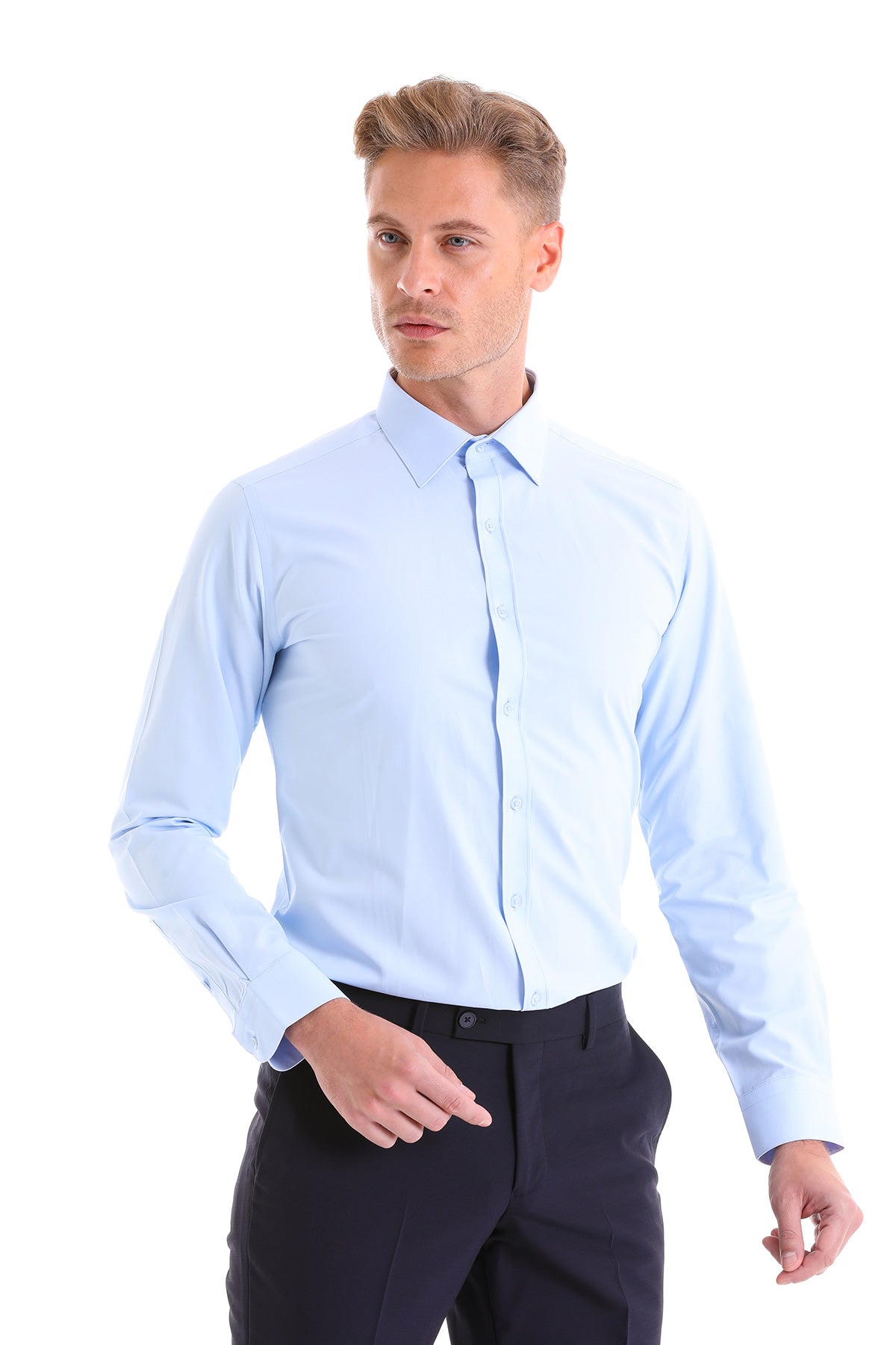 Slim Fit Light Blue Cotton Blend Dress Shirt - Walmart.com