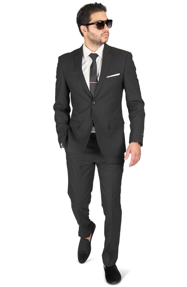 Slim Fit Men Suit Micro Textured Weave 2 Button Notch Collar AZAR 11812 ...