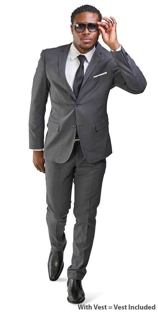Slim Fit Men Suit Micro Textured Weave 2 Button Notch Collar AZAR 11812 ...