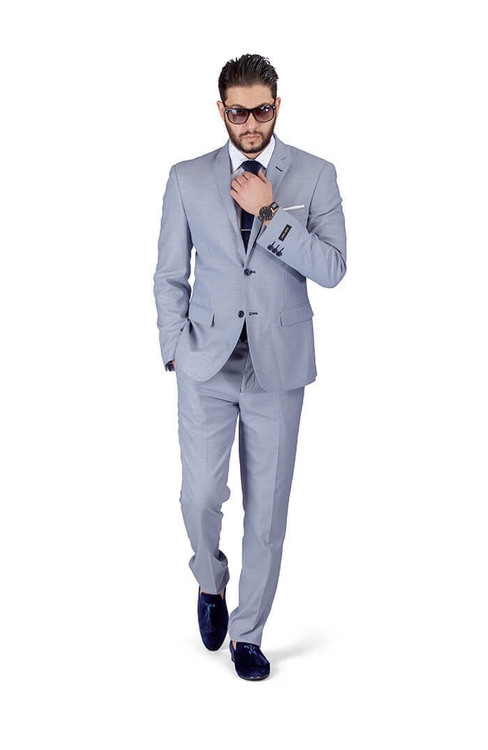 Slim Fit Men Suit Micro Textured Weave 2 Button Notch Collar AZAR 11812 ...