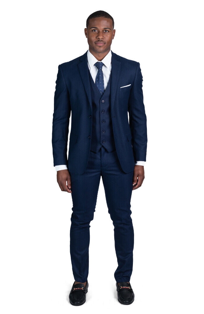 Slim Fit Men Suit Micro Textured Weave 2 Button Notch Collar AZAR 11812 ...