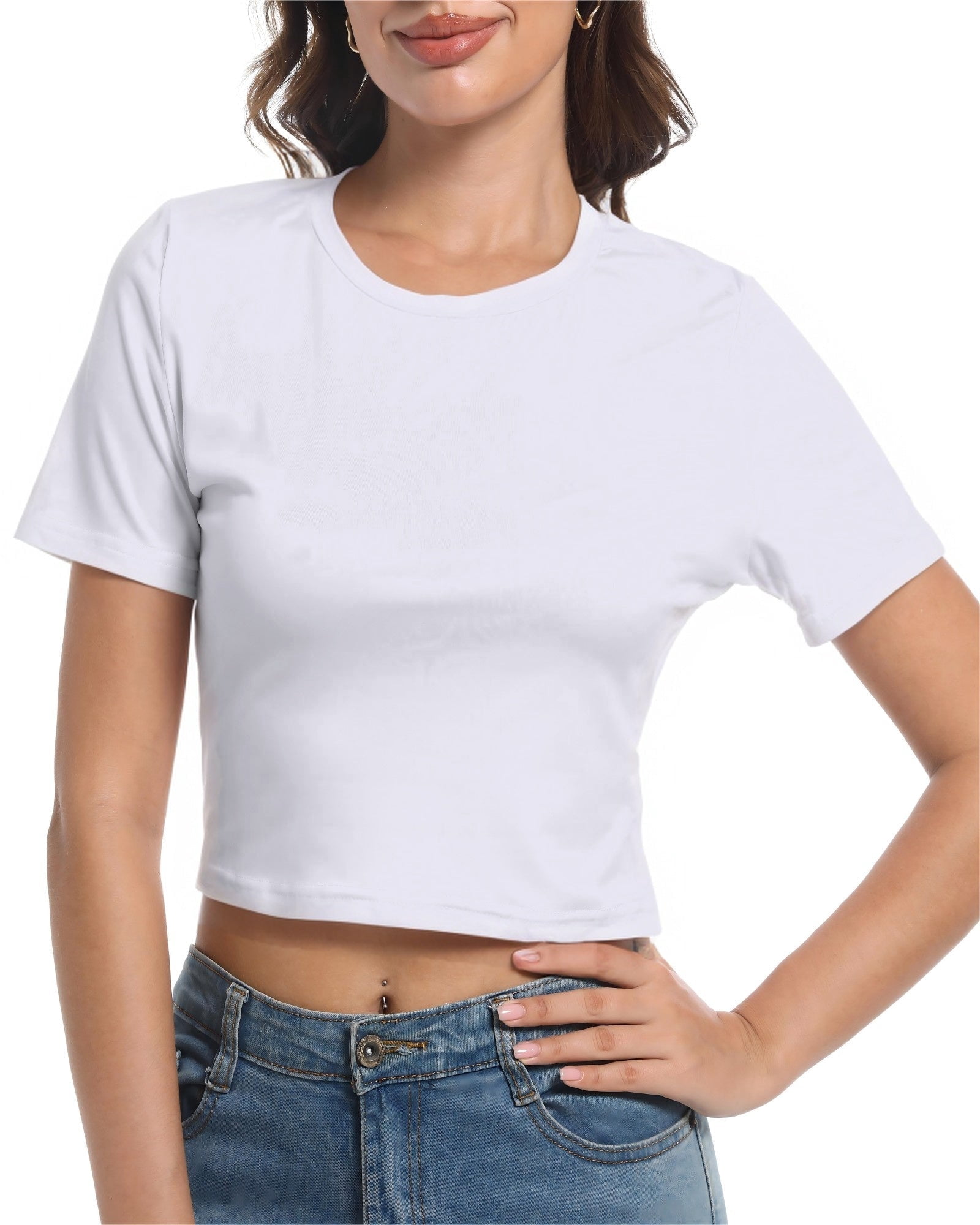 Women's Slim Fitted Crop Top - Casual Short Sleeve T-Shirt, Stretchy ...