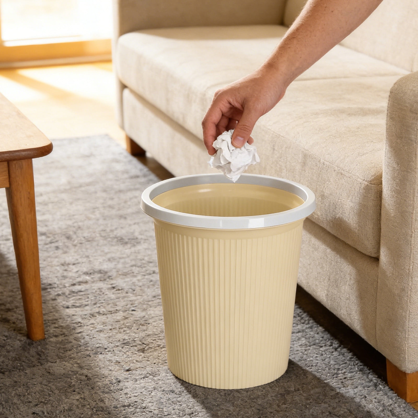 Slim Gray Wastebasket with Pressure Ring – 9" Modern Trash Can for ...