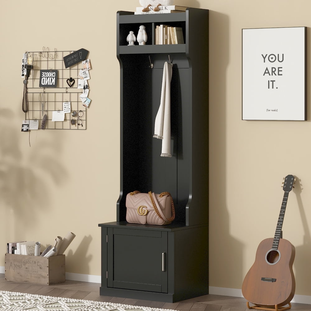 Slim Hall Tree with Storage Cabinet & Bench, Multi-Functional Entryway ...