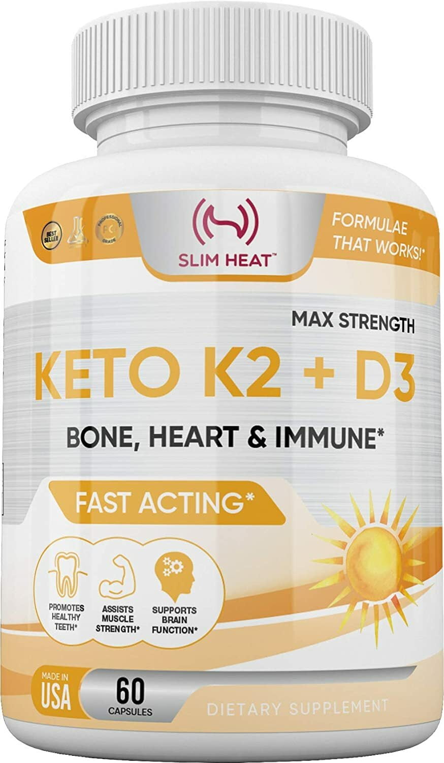 Slim Heat Keto K2 + D3 Supplement, Vitamin D3 5000 IU & K2 100mcg with ...