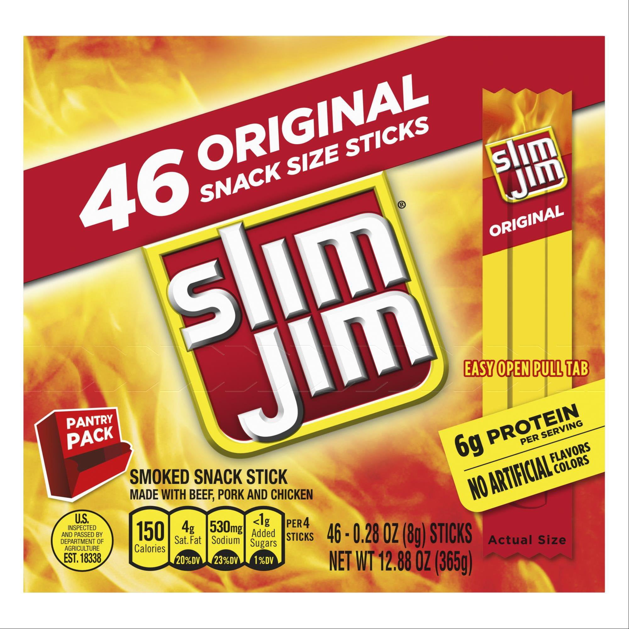 Slim Jim 6g Protein Original Snack-Size Smoked Meat Sticks Pantry Pack ...