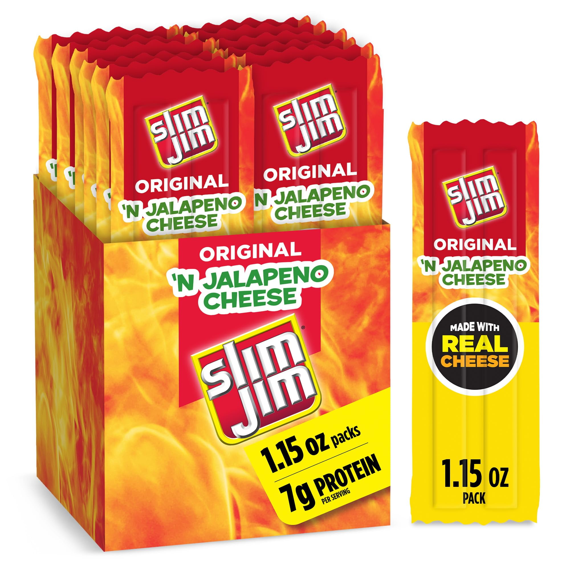 Slim Jim Beef 'N BCF26 Jalapeno Cheese Smoked Meat Sticks, Original ...
