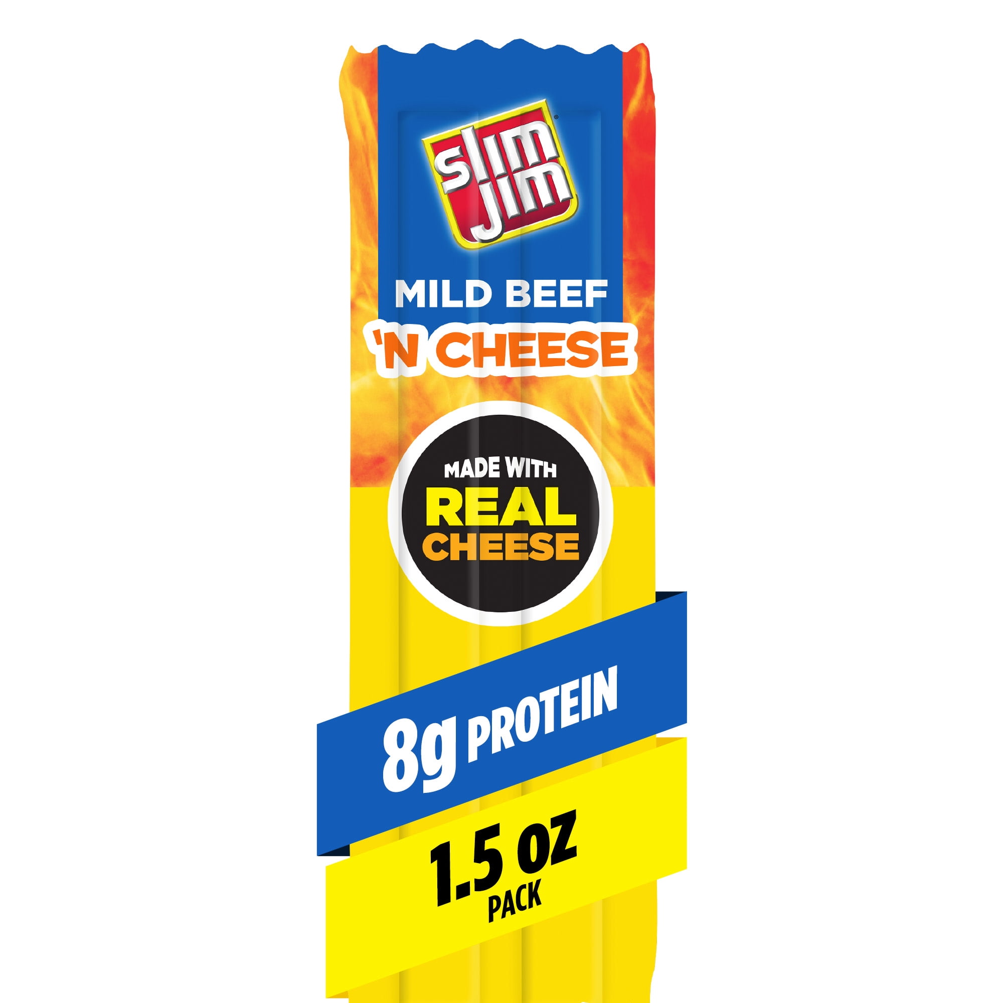 Slim Jim Beef 'N Cheese Smoked Meat Sticks, Mild Flavor, 8g Protein Per ...