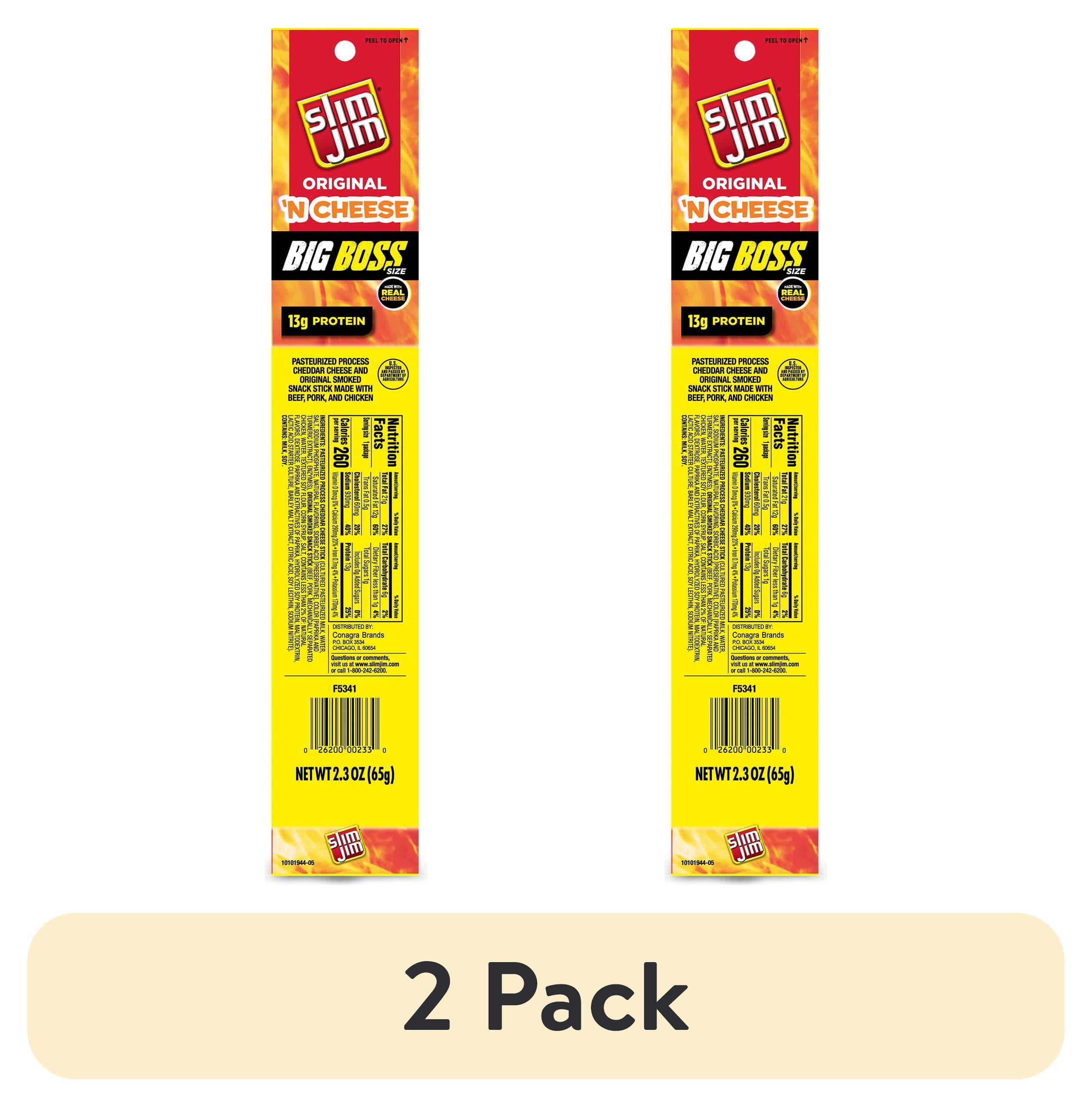 (2 pack) Slim Jim Beef 'N Cheese Smoked Meat Sticks, Original Flavor ...