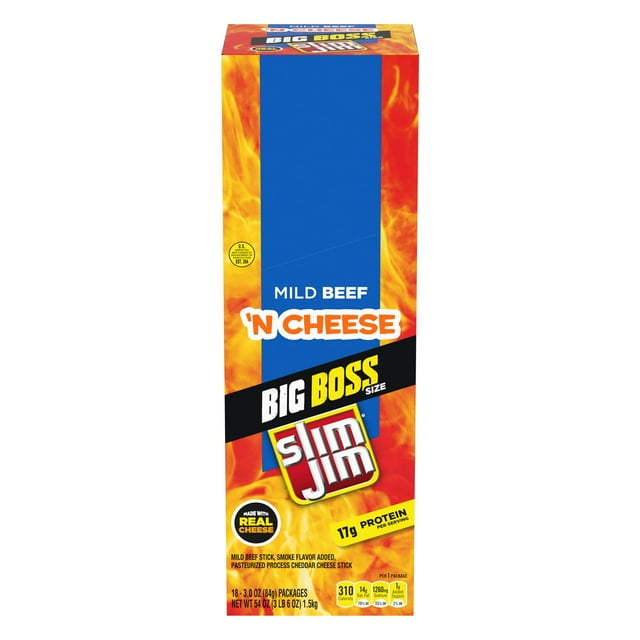 Slim Jim Beef N Dpf11 Cheese Smoked Meat Sticks Mild Flavor High
