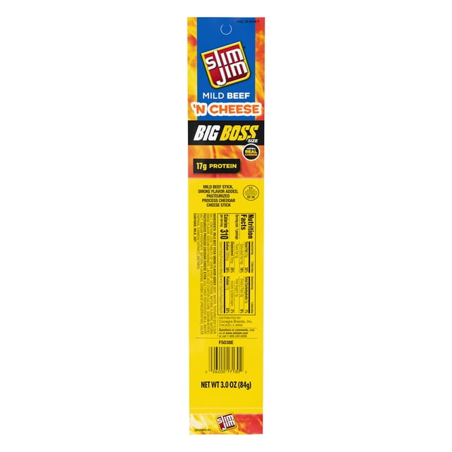 Slim Jim Big Boss Size Mild Beef and Cheese Stick, 3 oz. Meat Snacks ...