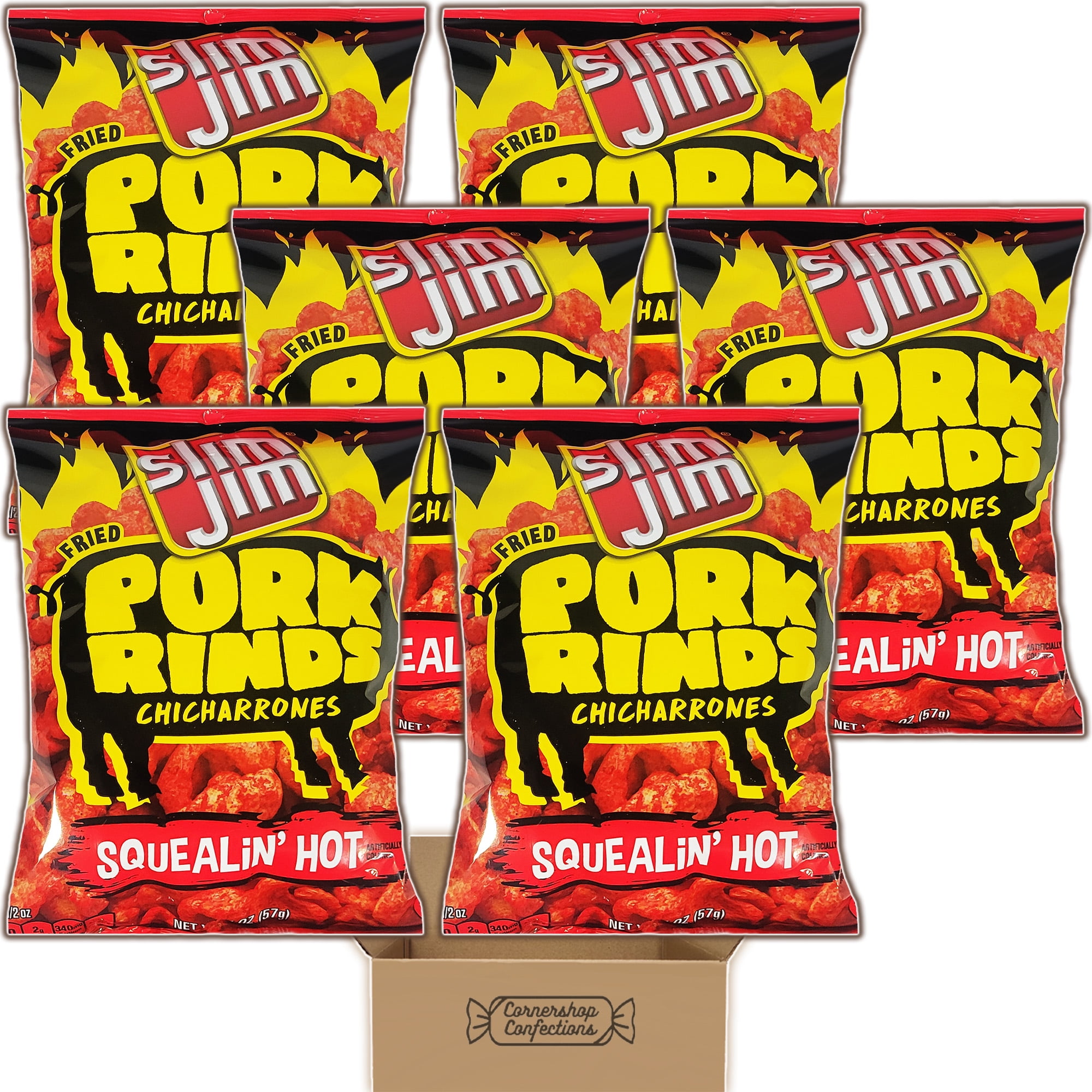 Slim Jim Fried Pork Rinds Chicharrones Bulk Pack - Squealin' Hot - 6 ...