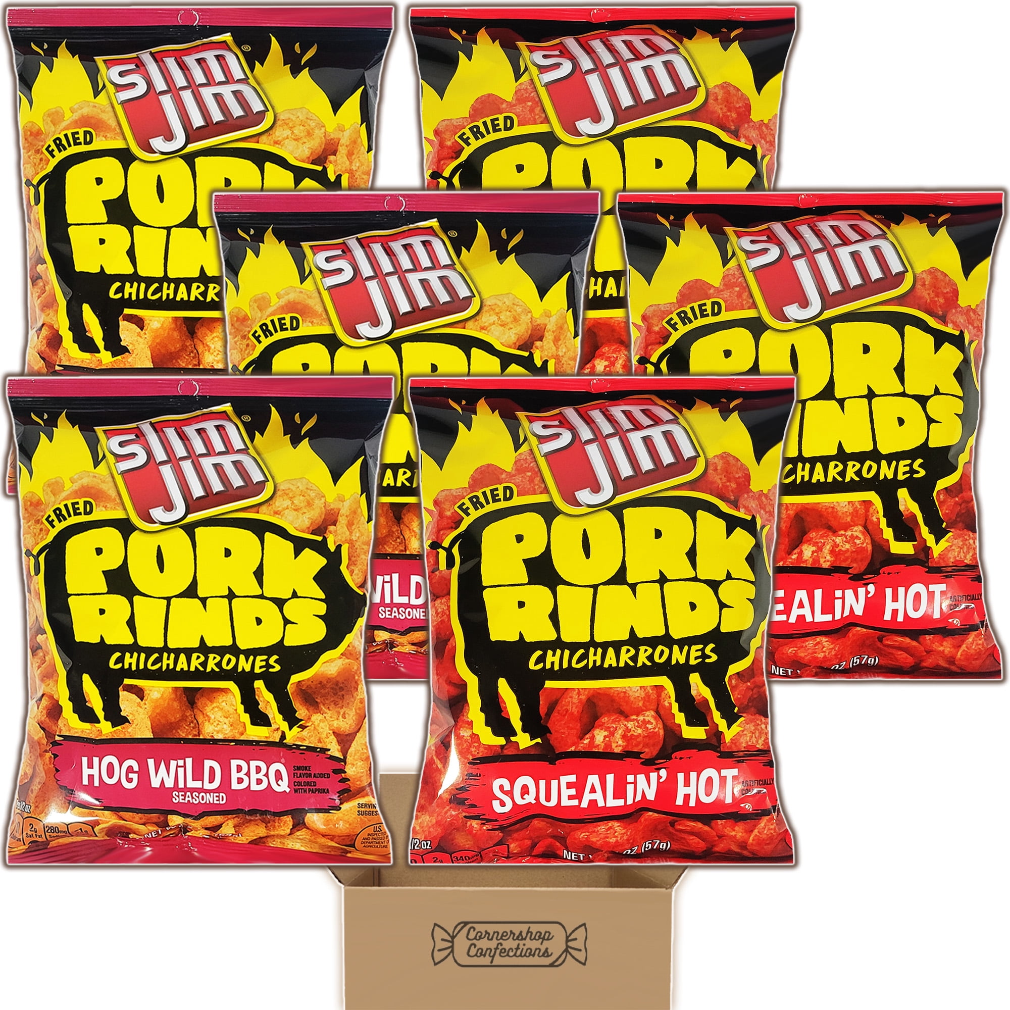 Slim Jim Fried Pork Rinds Chicharrones Variety Pack - 2 Flavors - Hog ...