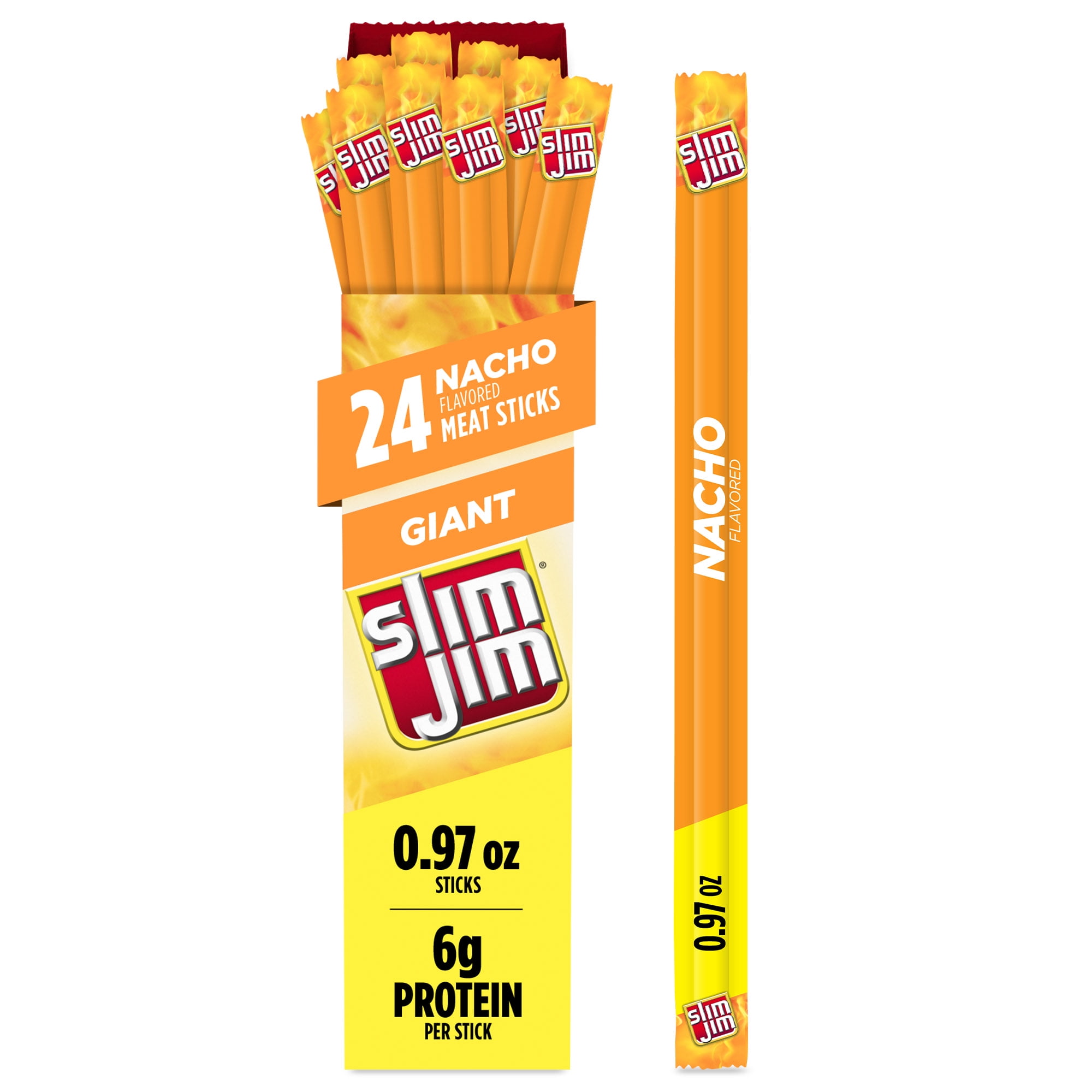 Slim Jim Giant Smoked Meat Sticks, Nacho Flavor, 6g Protein Per Stick ...