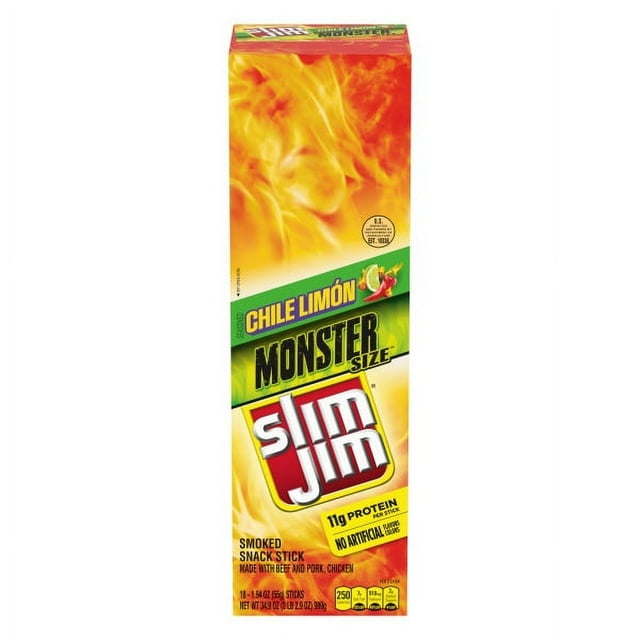 Slim Jim Monster Chile Limon 1.94oz (Pack of 18) - Walmart.com
