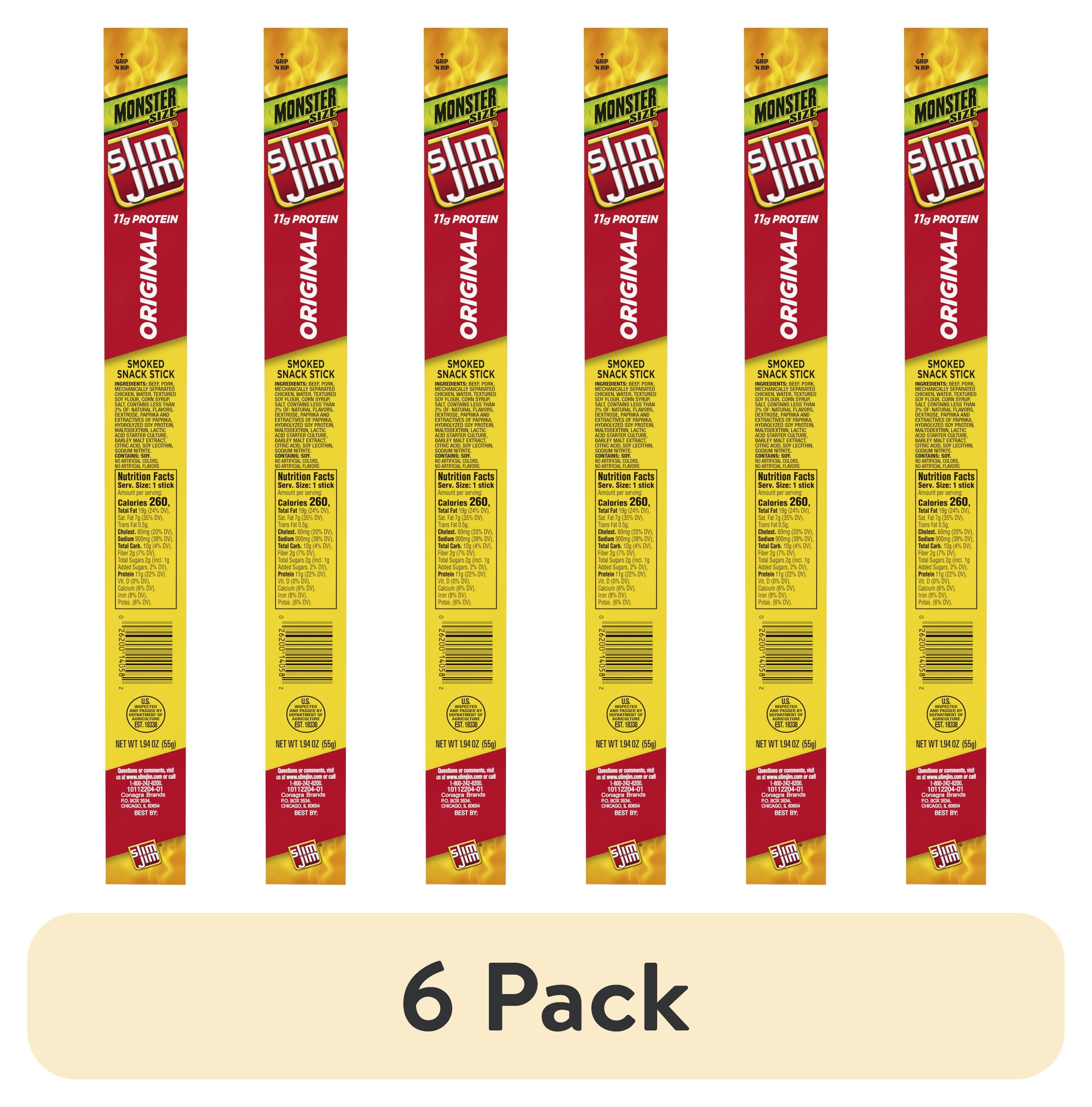 (6 pack) Slim Jim Monster Size Original Meat Stick, 11g Protein Per ...