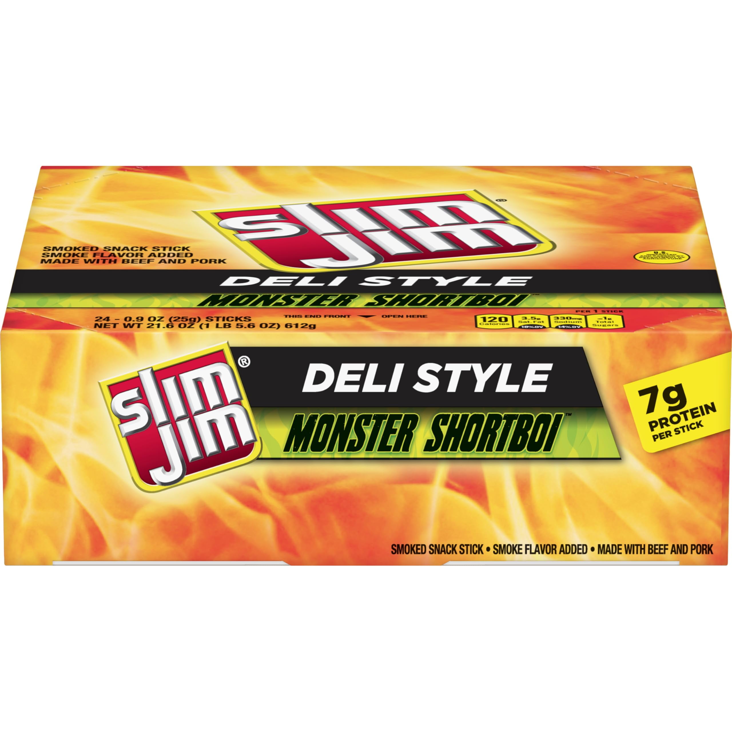 Slim Jim Monster Shortboi ESF27 Smoked Meat Sticks, Deli Style Original Flavor, 7g Protein Per ...
