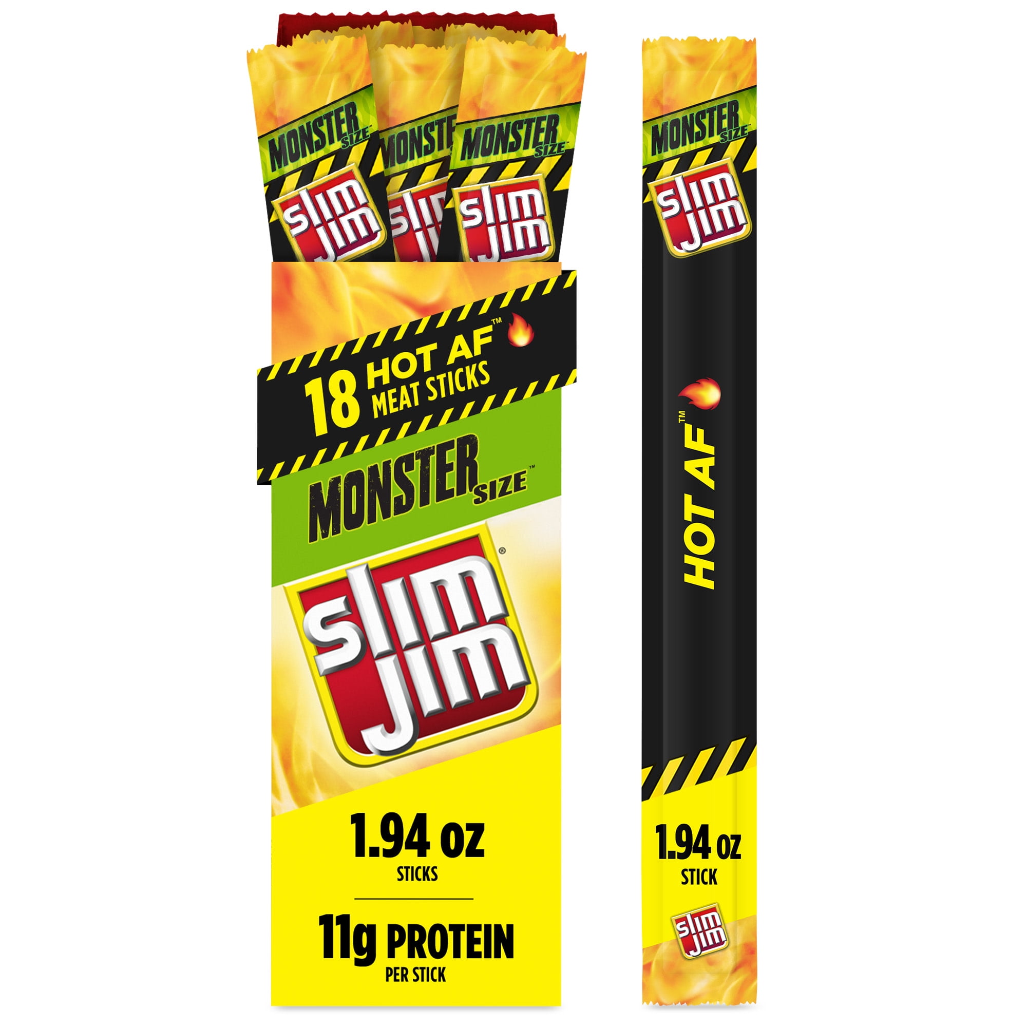 Slim Jim Monster Hot AF Smoked Meat Snack Stick, Spicy Beef, 11g ...