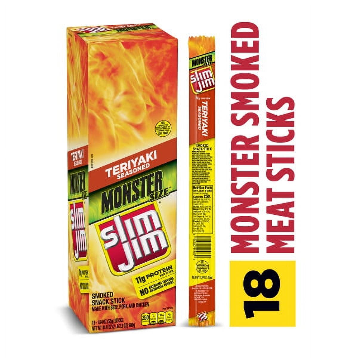 Slim Jim Monster Smoked Meat Stick, Teriyaki Seasoned, 1.94-oz. Stick ...