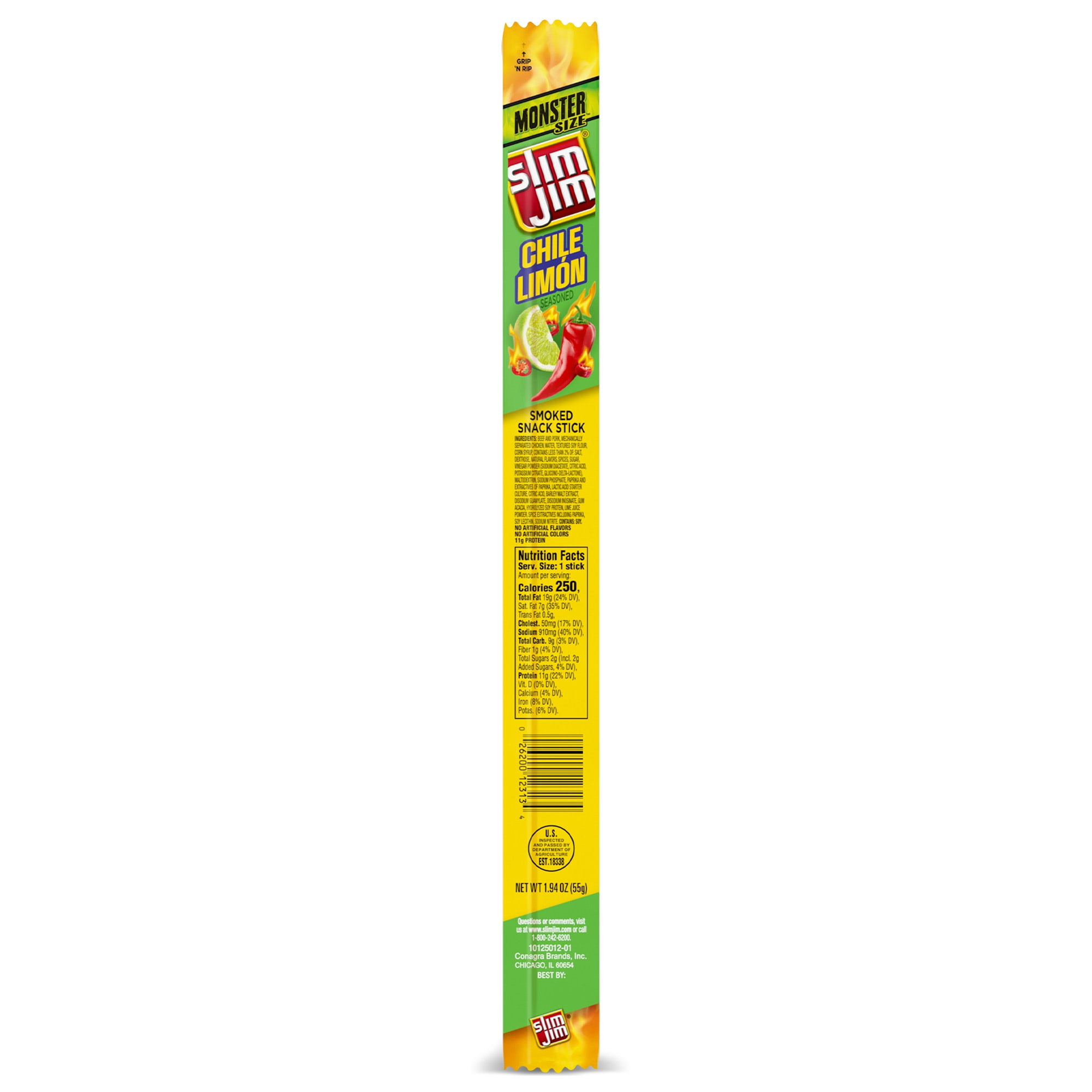 (3 pack) Slim Jim Monster Smoked Meat Sticks, Chile Limón Flavor, 11g ...