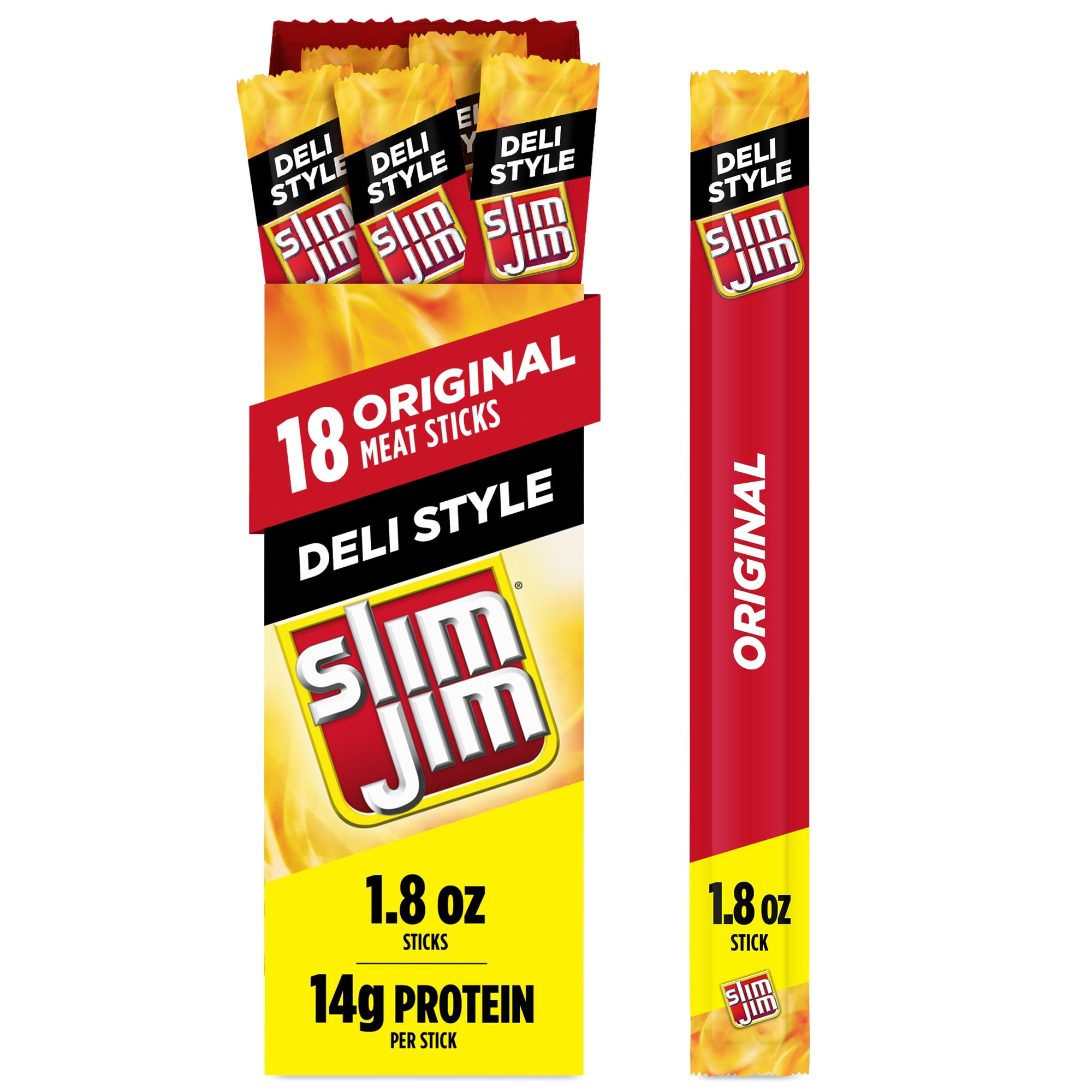 Slim Jim Smoked Meat Sticks, Deli Style Original Flavor, 12g Protein ...