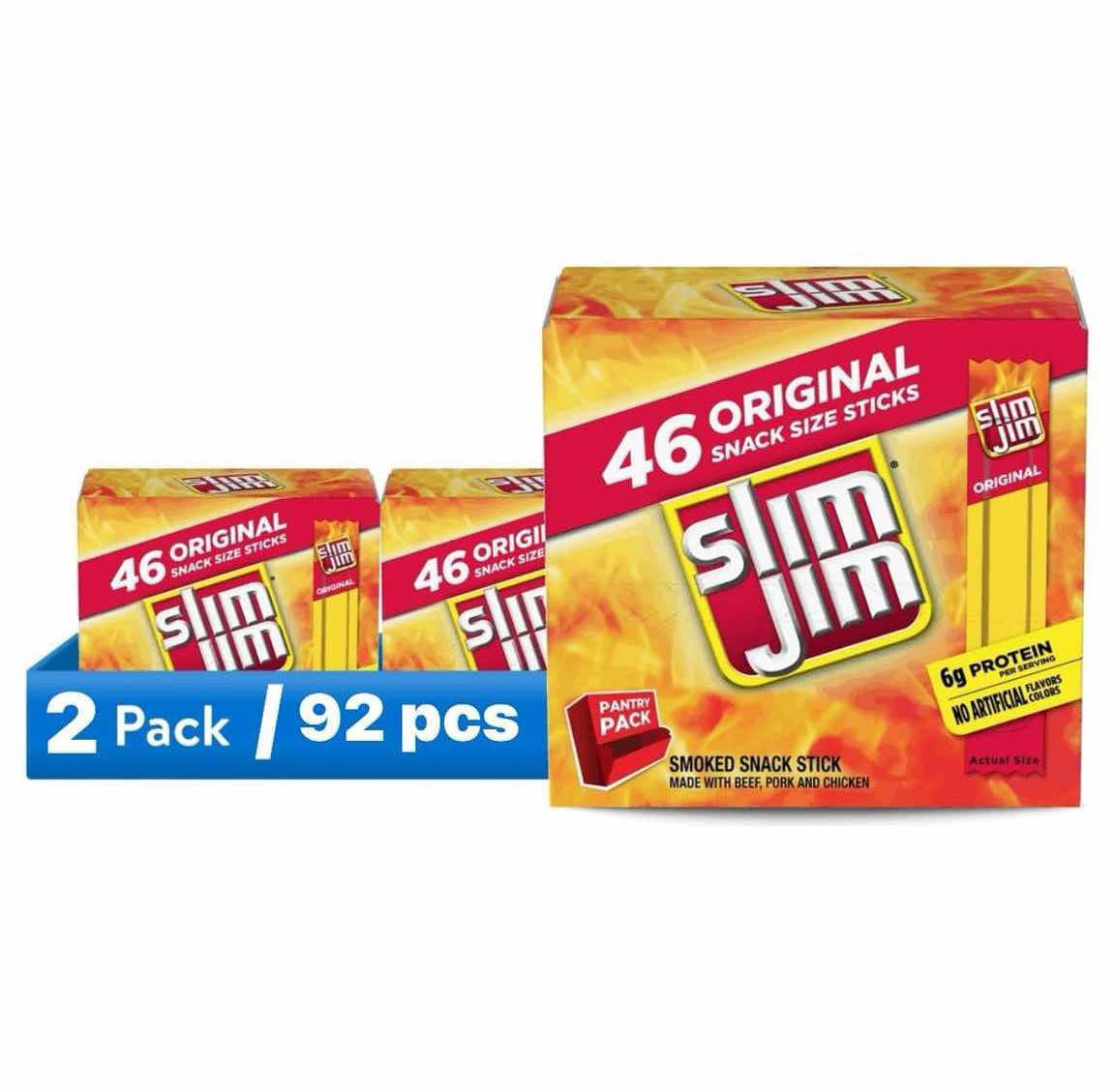 Slim Jim Original Smoked Snack Sized Sticks, 0.28 oz 46 Count Box (Pack ...