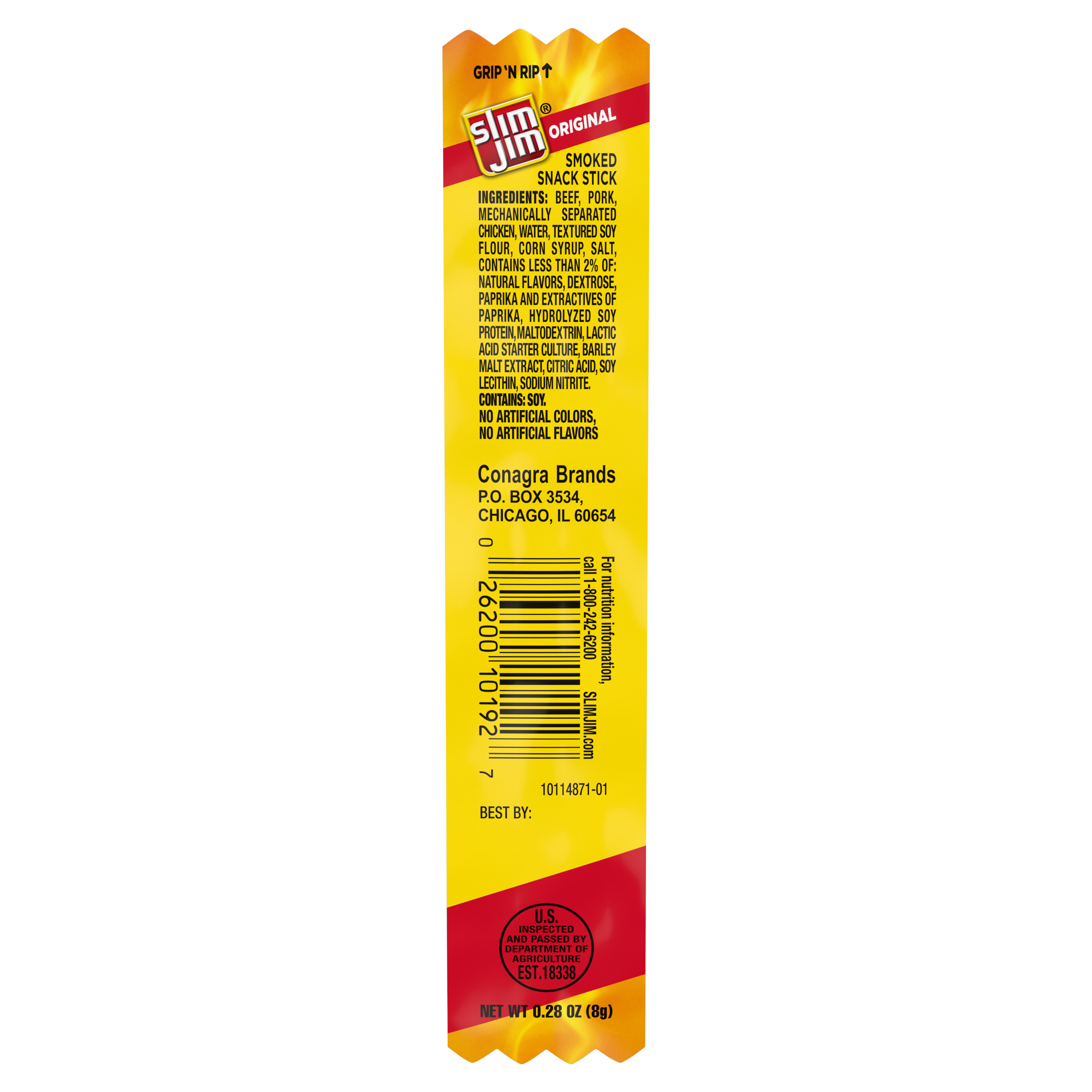 Slim Jim Original Snack Size Stick, 0.28 OZ Meat Snacks, 120 Count Box ...
