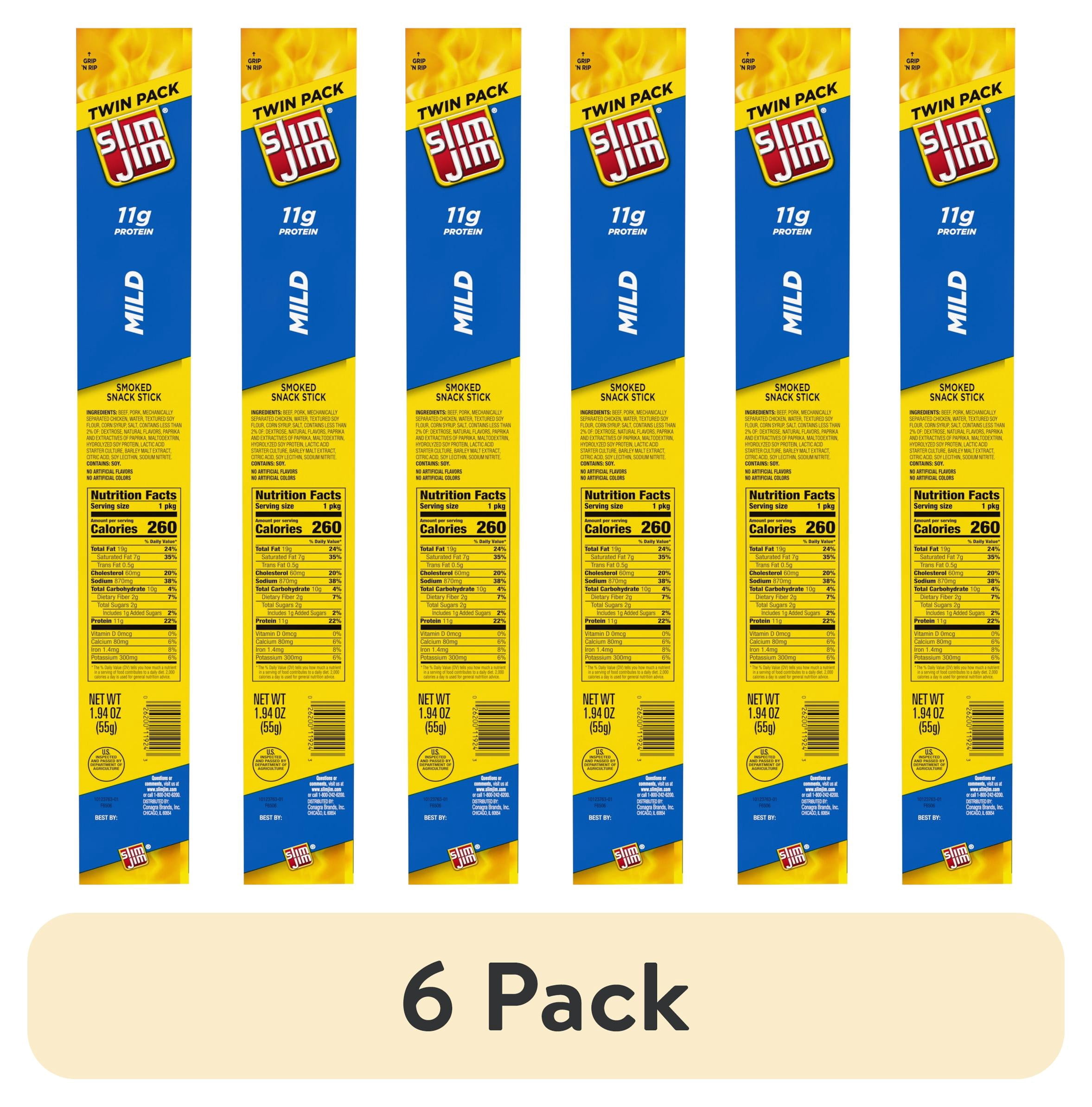 (6 pack) Slim Jim Smoked Meat Sticks, Mild Flavor, 11g Protein Per ...