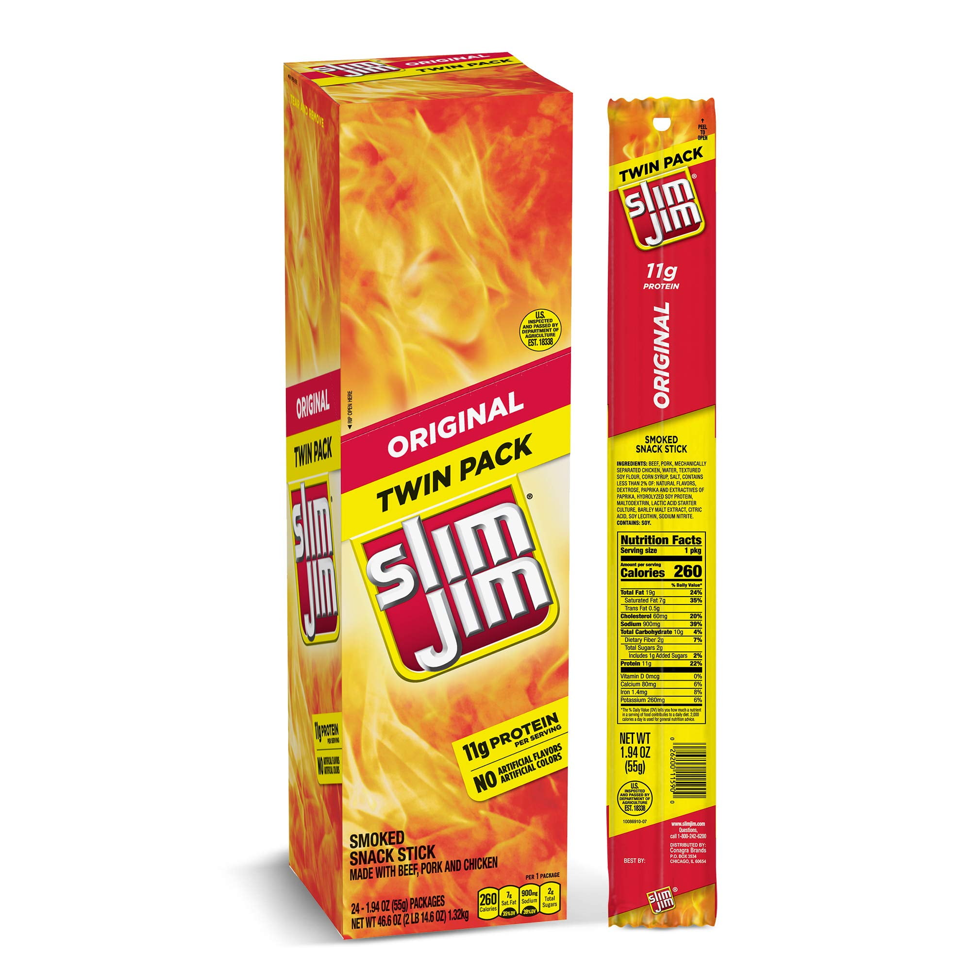 Slim Jim Twin Pack STF9 Snack-Sized Smoked Meat Stick, Original Flavor ...