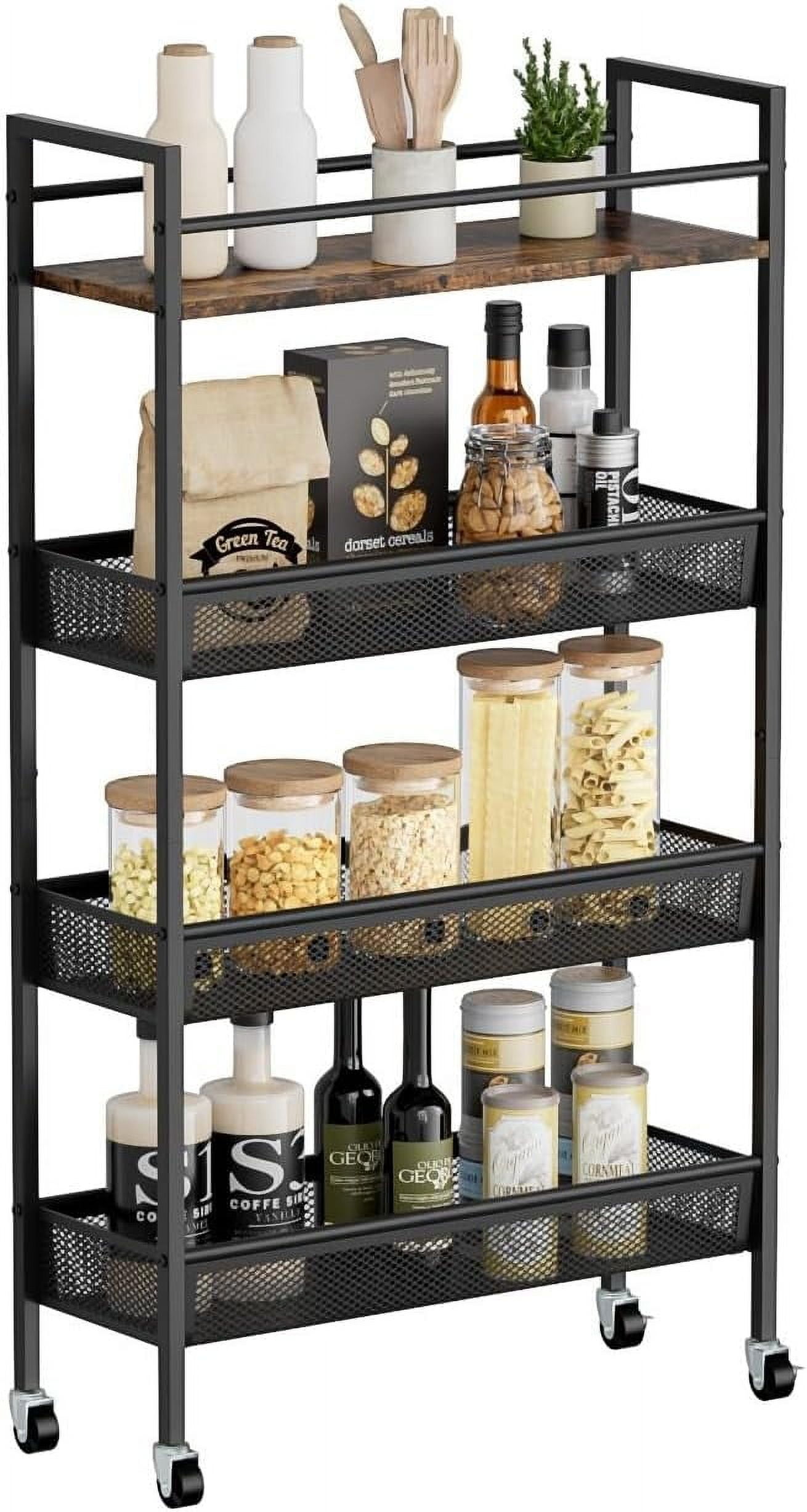 Slim Kitchen Storage Cart, 4-Tier 5.9 in Wide Kitchen Slim Rolling Cart ...