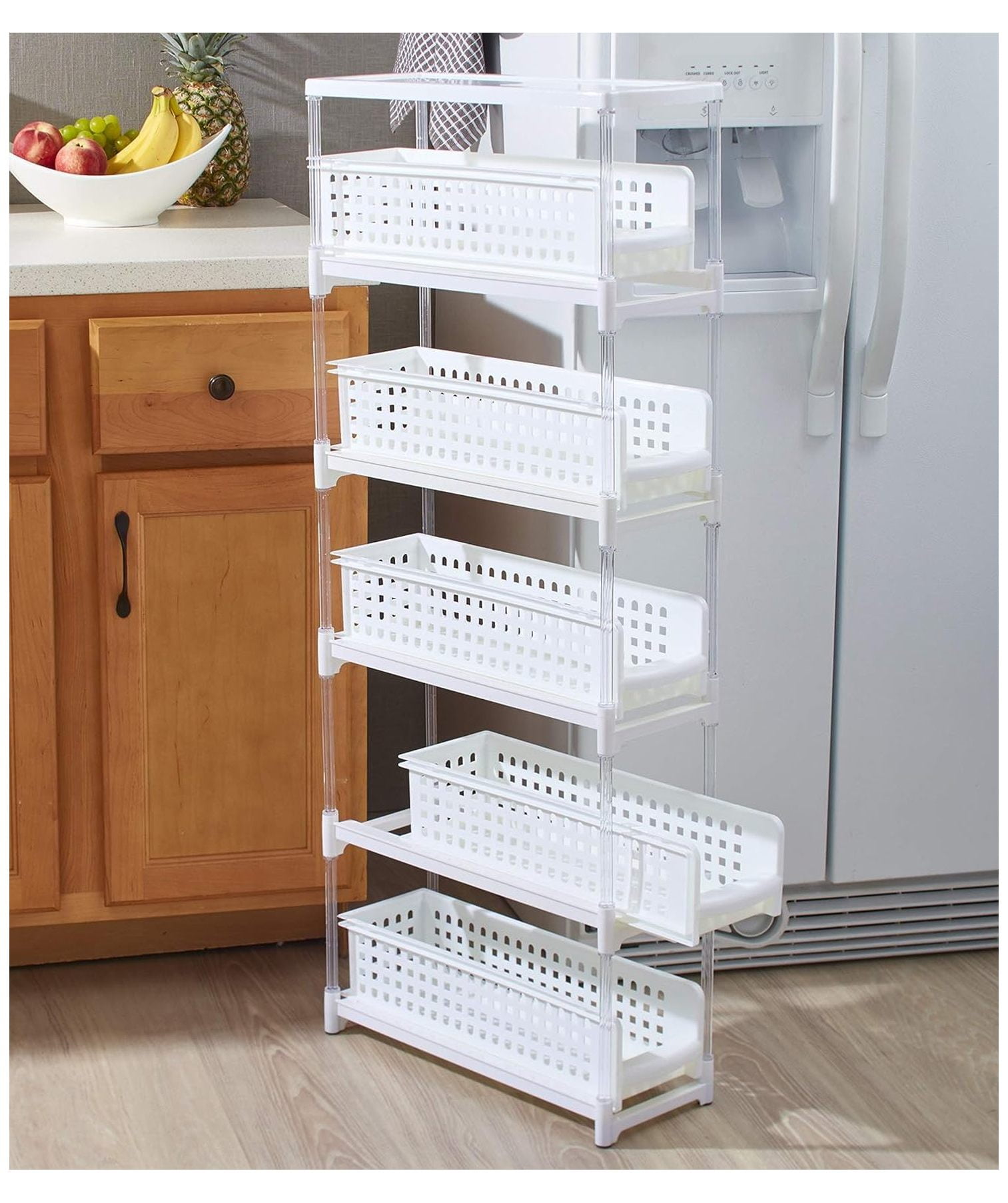 Slim Kitchen Storage with Five Slide-Out Drawers for Pantries ...