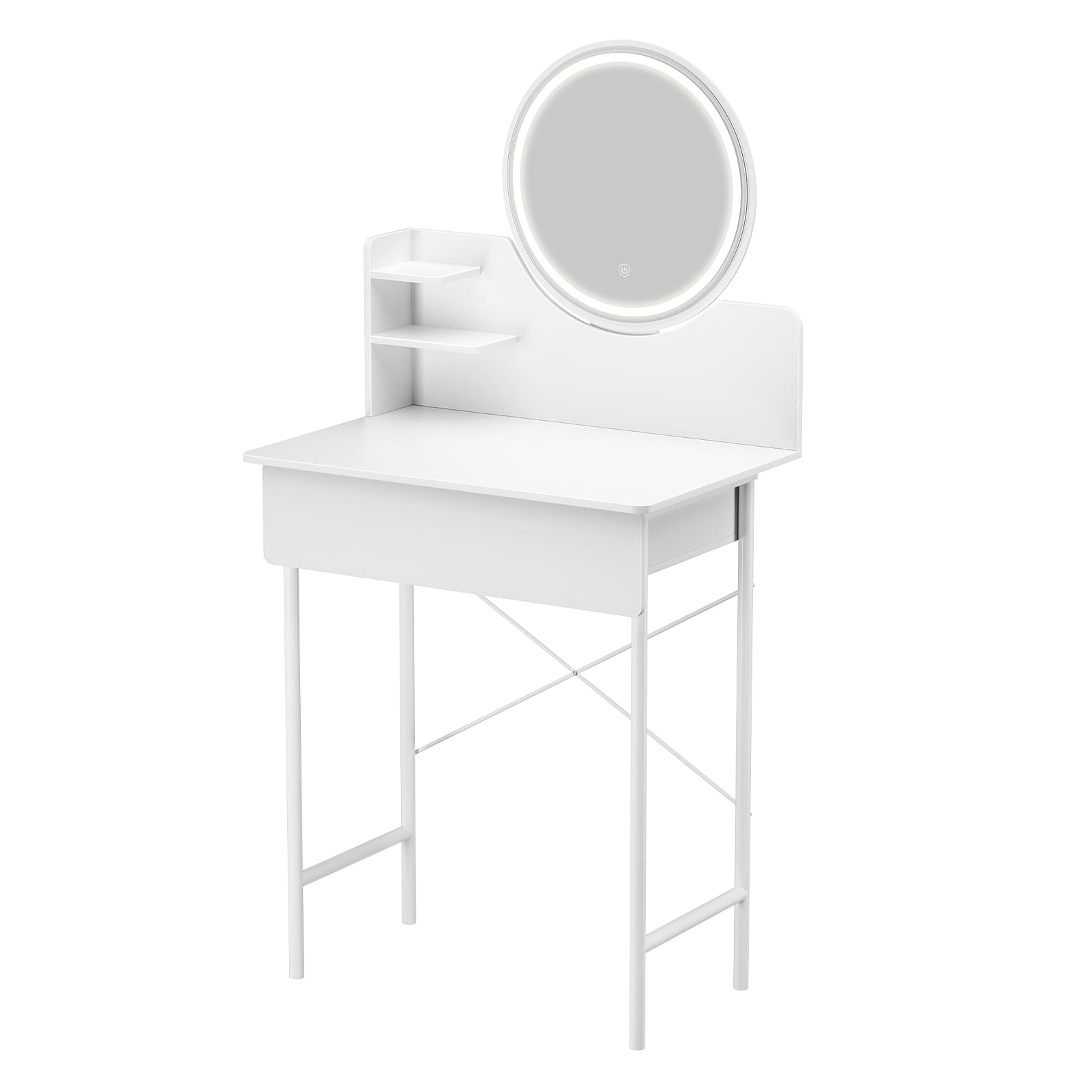 Slim LED Vanity Desk - 3-Light Mirror & Compact Storage for Bedrooms ...