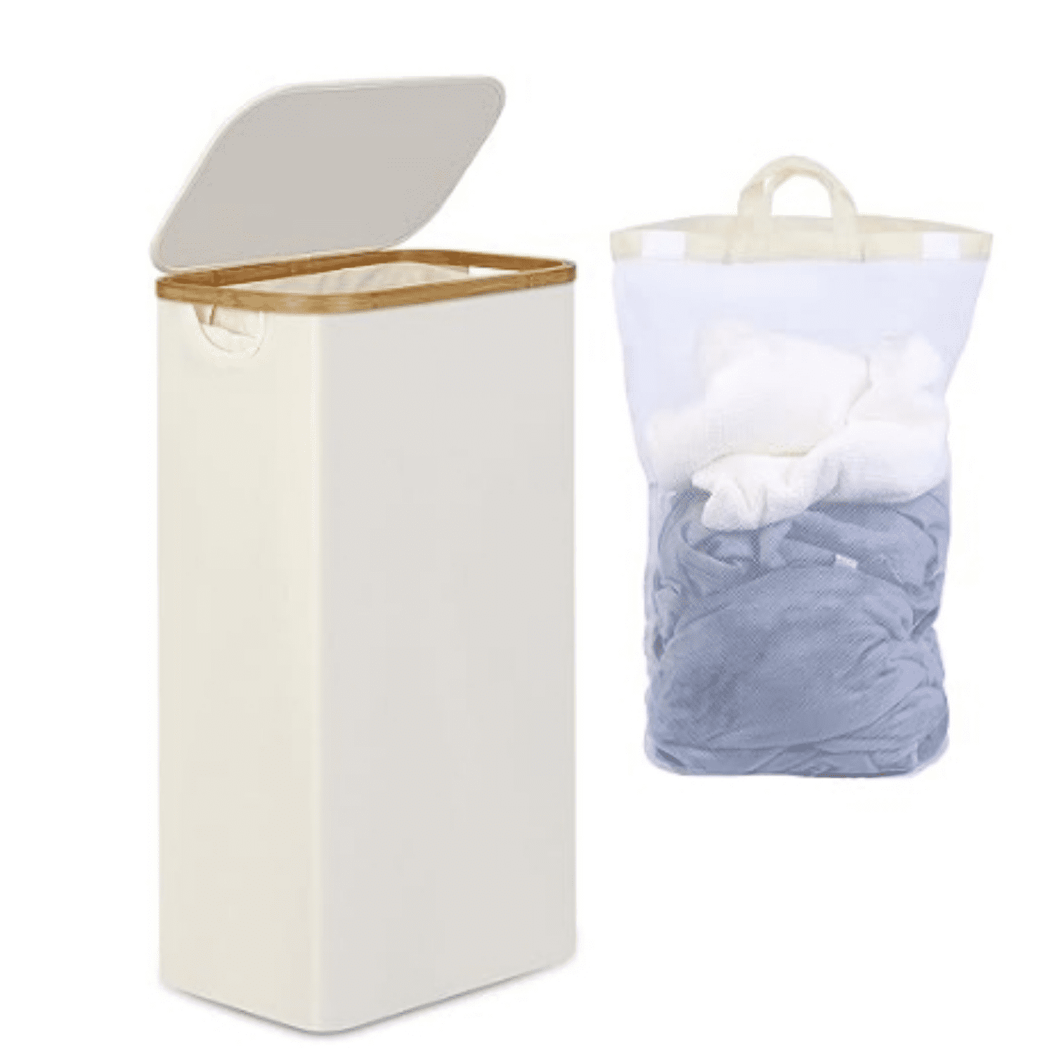 Slim Laundry Basket with Lid, Narrow Laundry Hamper with Removable Bag ...