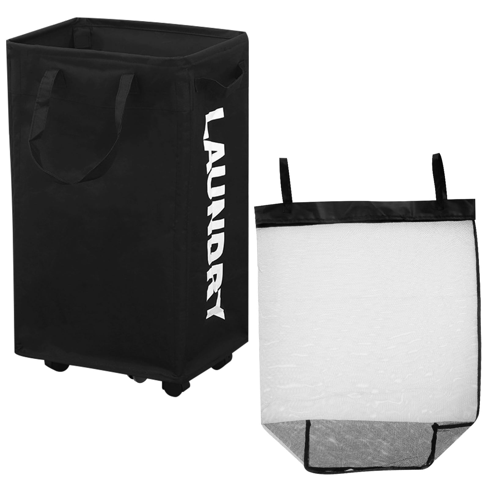 Slim Laundry Basket with Wheels and Removable Mesh Bag Foldable Laundry ...