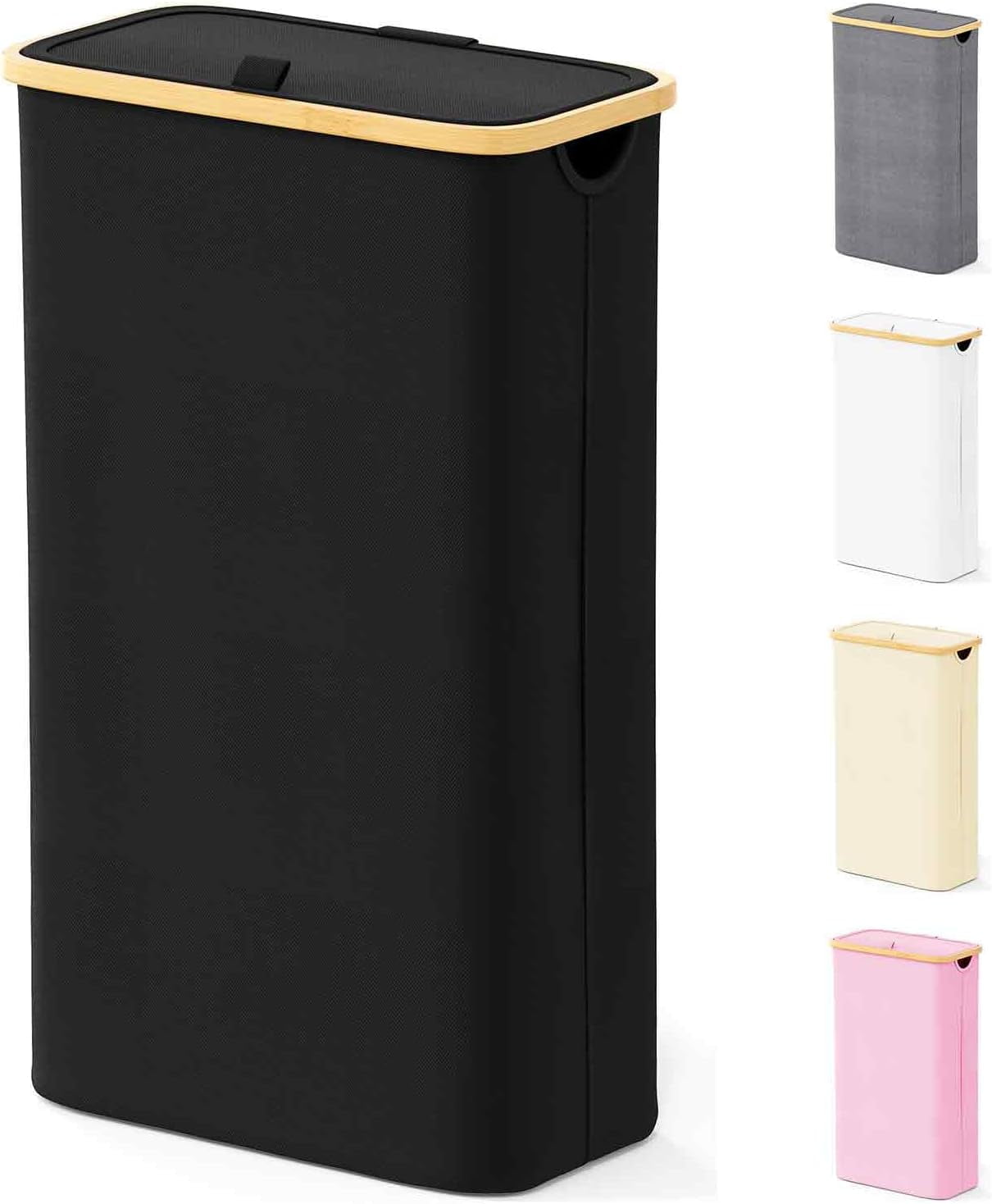 =Slim Laundry Hamper with Lid, 65L Narrow Clothes Basket Bin with ...