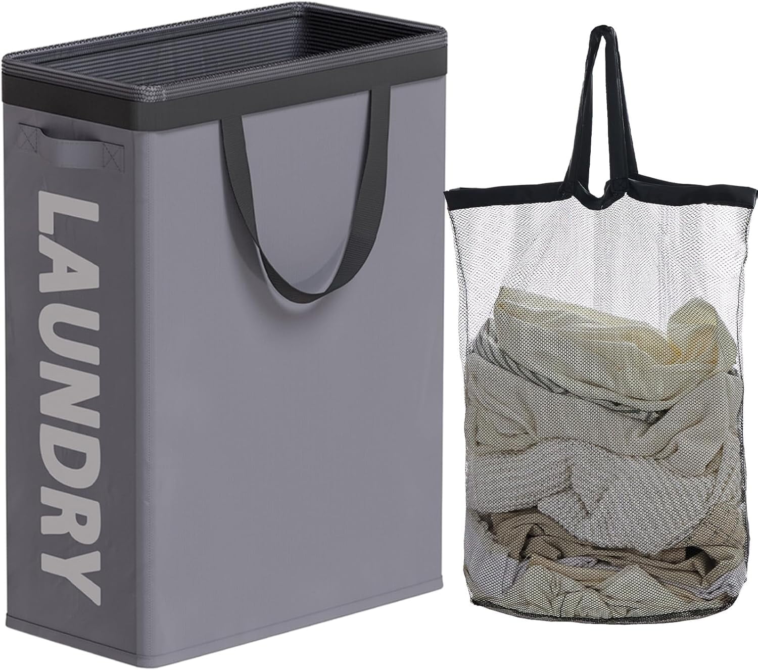 Slim Laundry Hamper with Removable Inner Bag and Side Handles, 45L ...