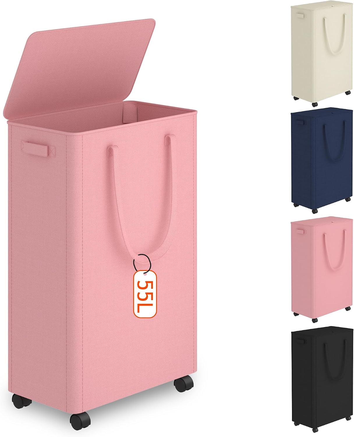 Slim Laundry Hamper with Wheels,15 Gal (55L) Rolling Laundry Basket ...