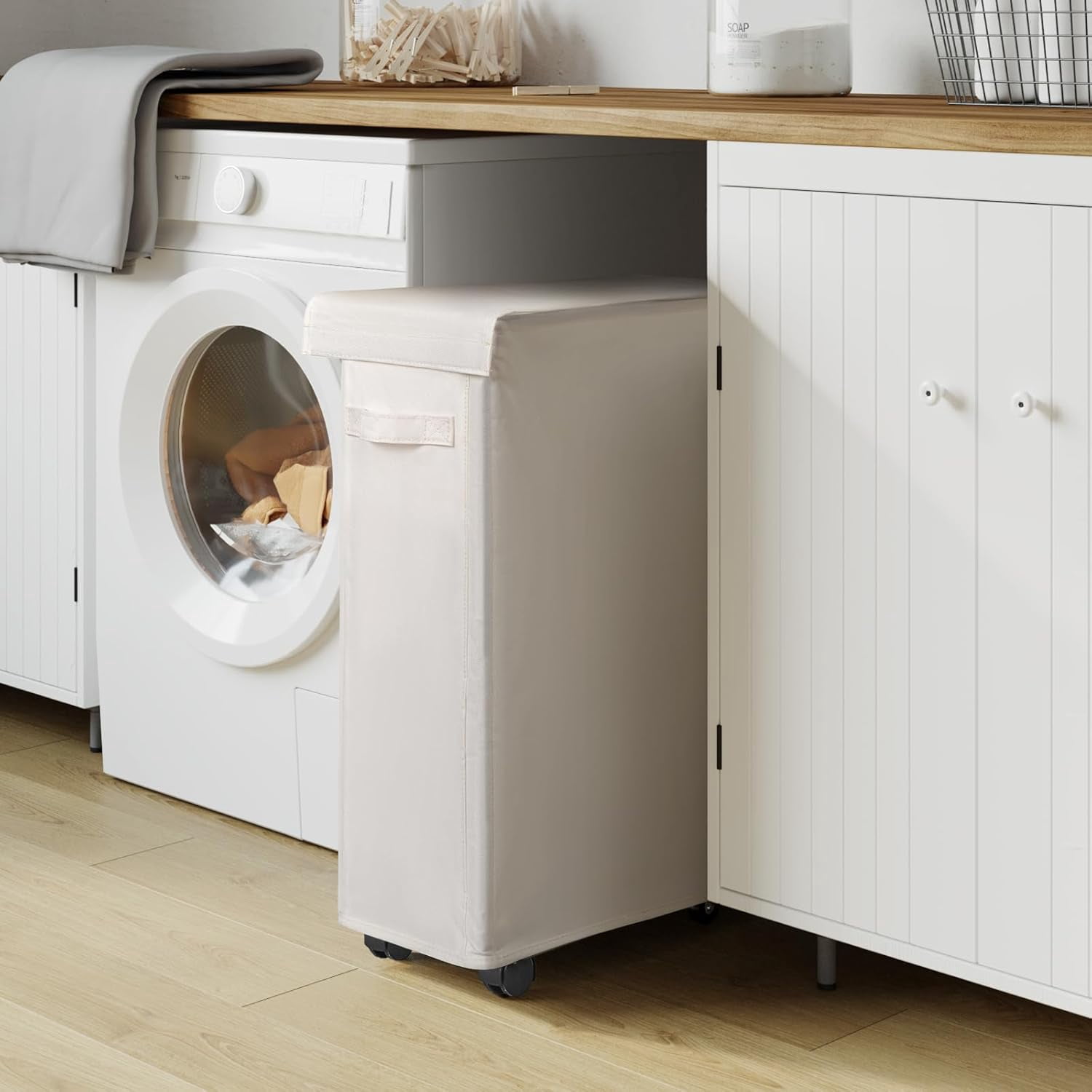 Slim Laundry Hamper with Wheels 45L Narrow Rolling Laundry Basket with ...