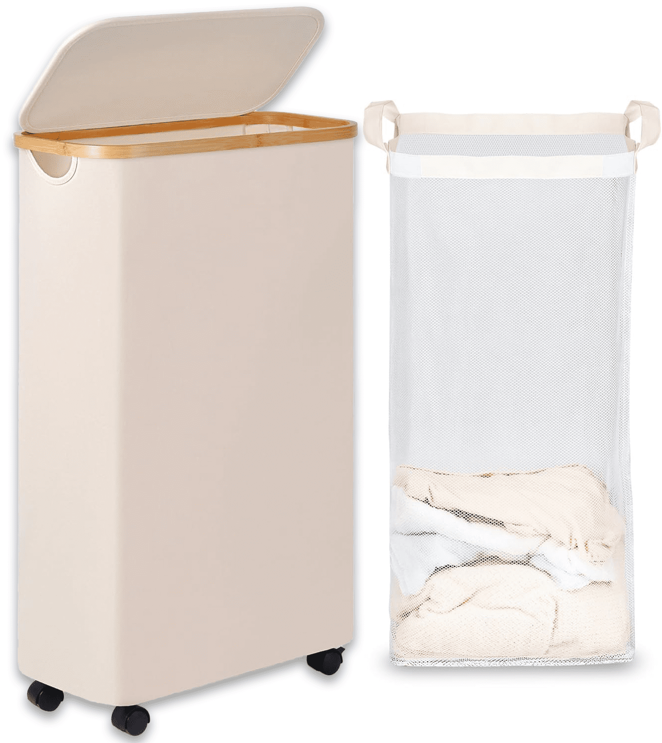 Slim Laundry Hamper with Wheels, Collapsible Thin Laundry Basket with ...
