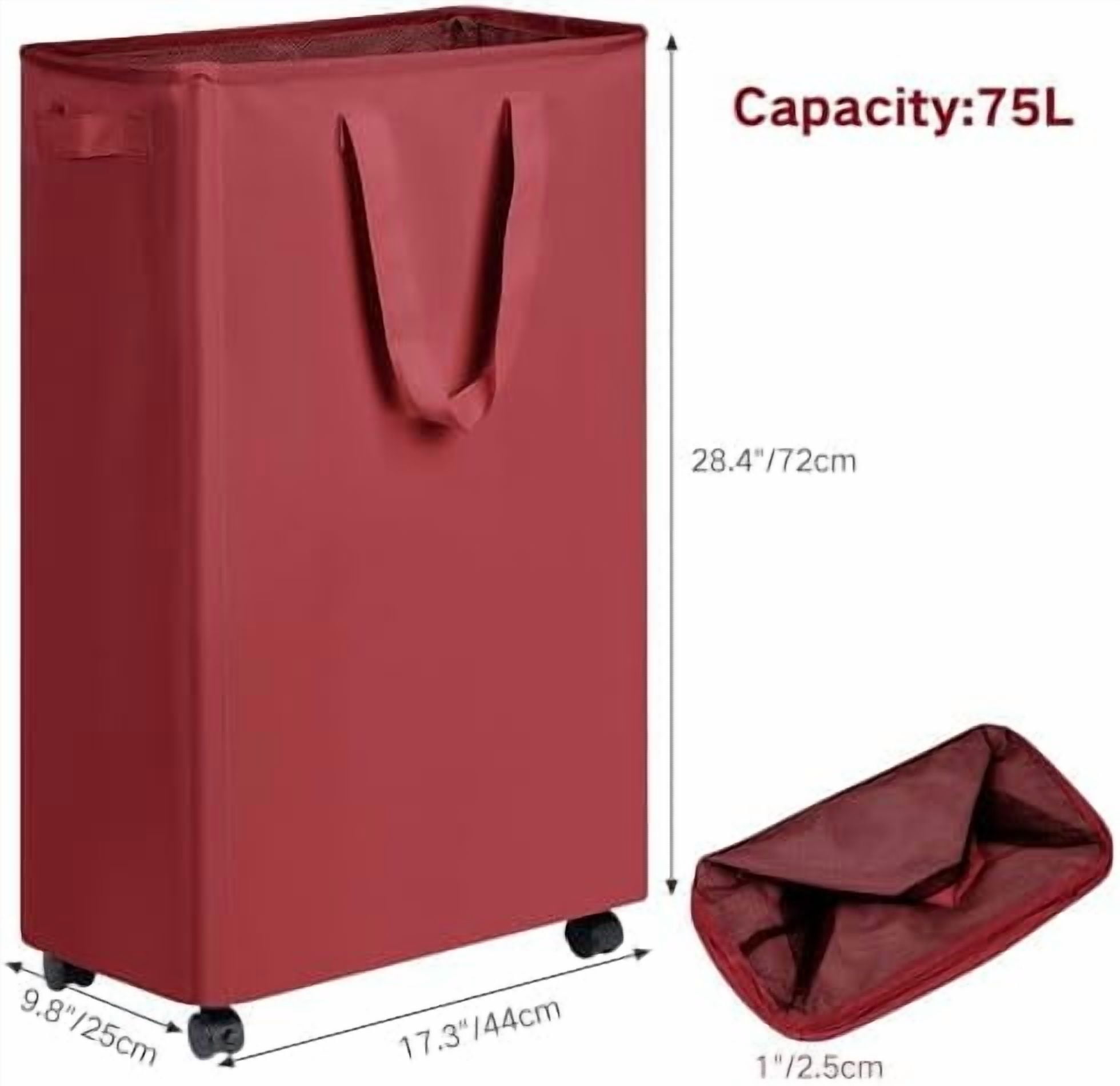 Slim Laundry Hamper with Wheels, Rolling Laundry Basket for Clothes ...