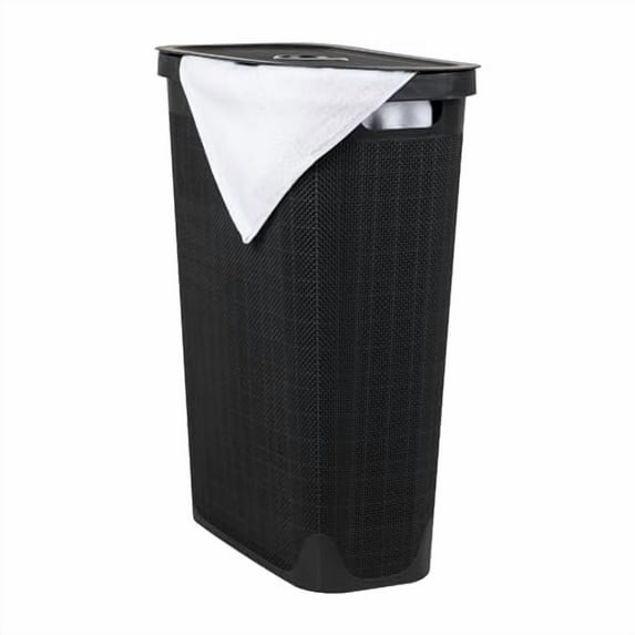 Slim Laundry Hamper with Lid, 40L Clothes Basket, Linen Design, Plastic ...